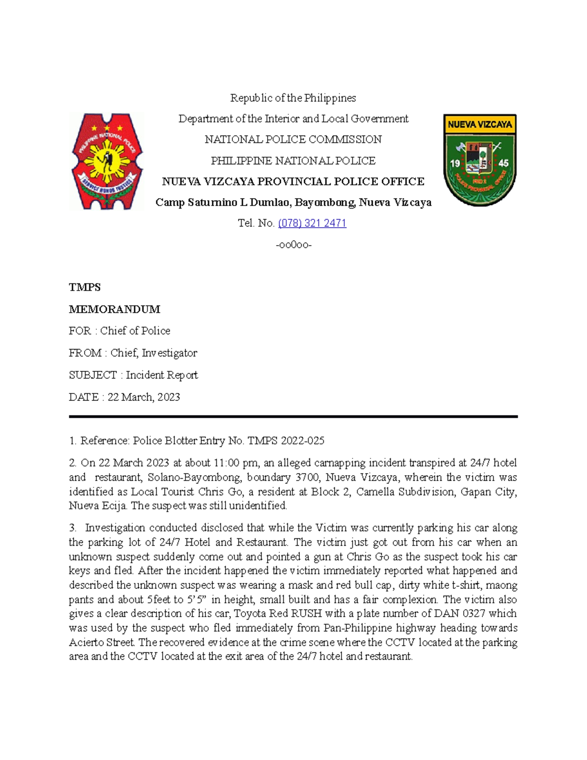 Incident-Report - Tech English - Republic of the Philippines Department ...