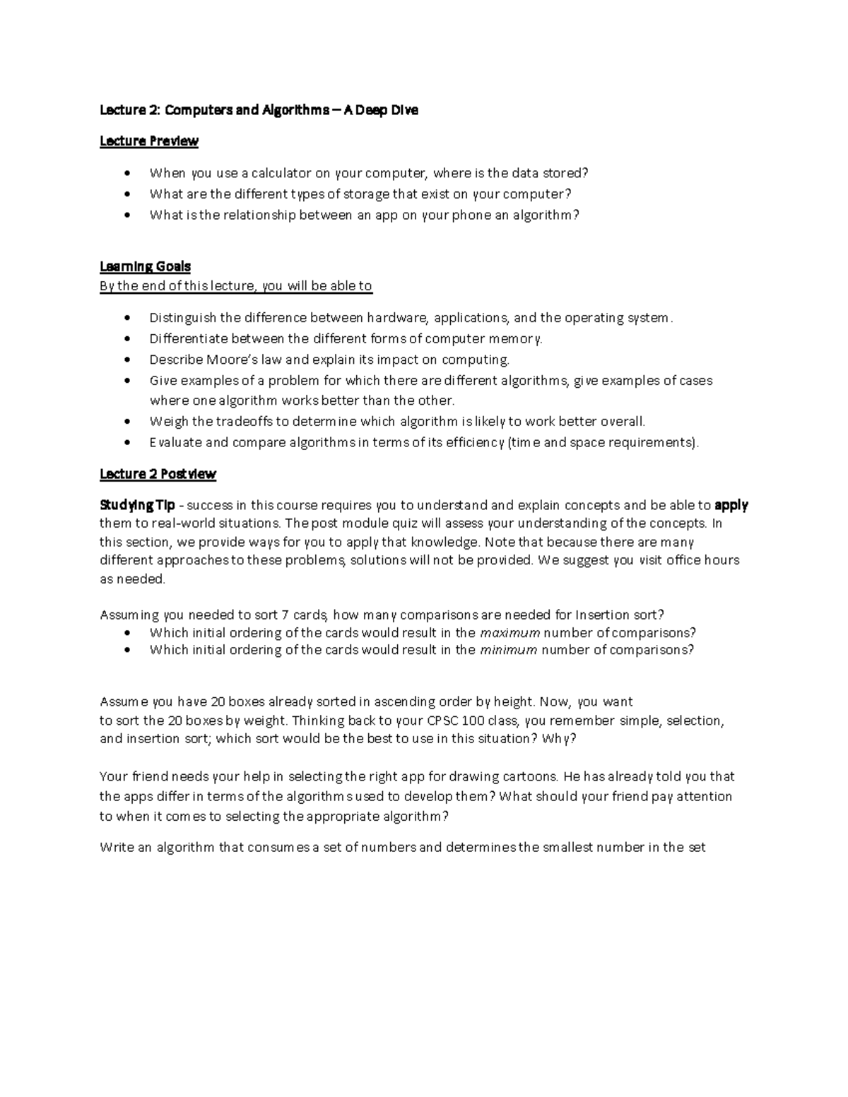 Metacog 2 CPSC100 - Lecture 2 : Computers and Algorithms – A Deep Dive ...