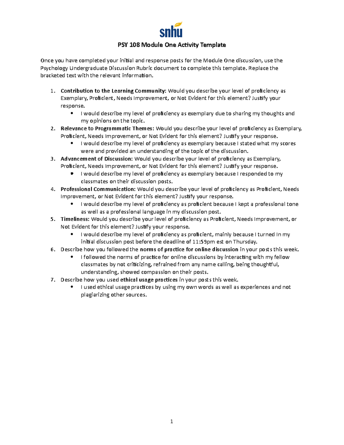 PSY 108 Module One Activity Template - PSY 108 Module One Activity ...