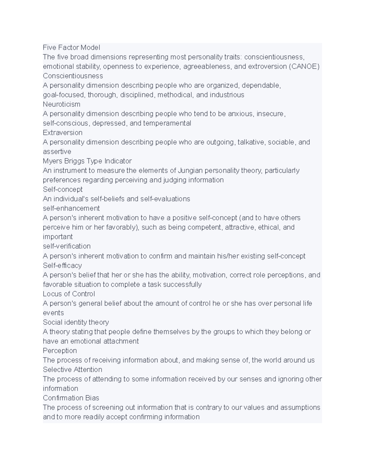 Busi 310 (83) - lecture notes - Five Factor Model The five broad ...