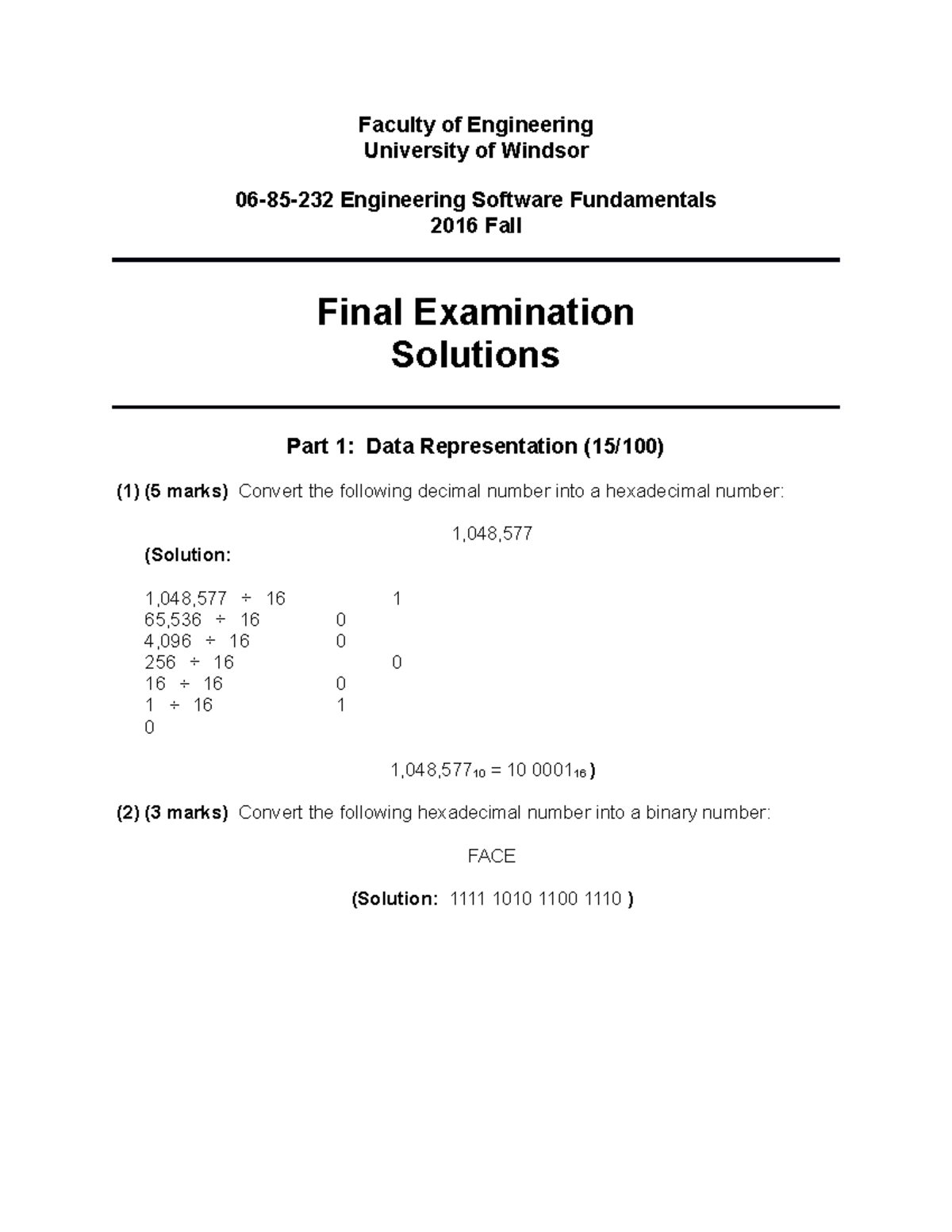 Final Exam 13 April 2017 Questions And Answers Faculty Of Engineering University Of Windsor