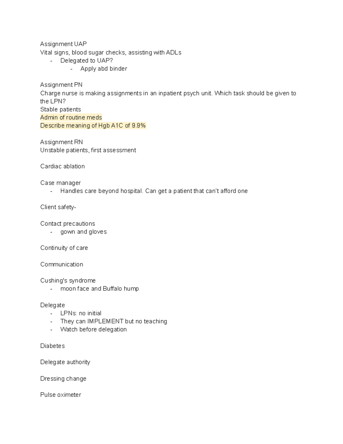 Transitions HESI final review - Assignment UAP Vital signs, blood sugar ...