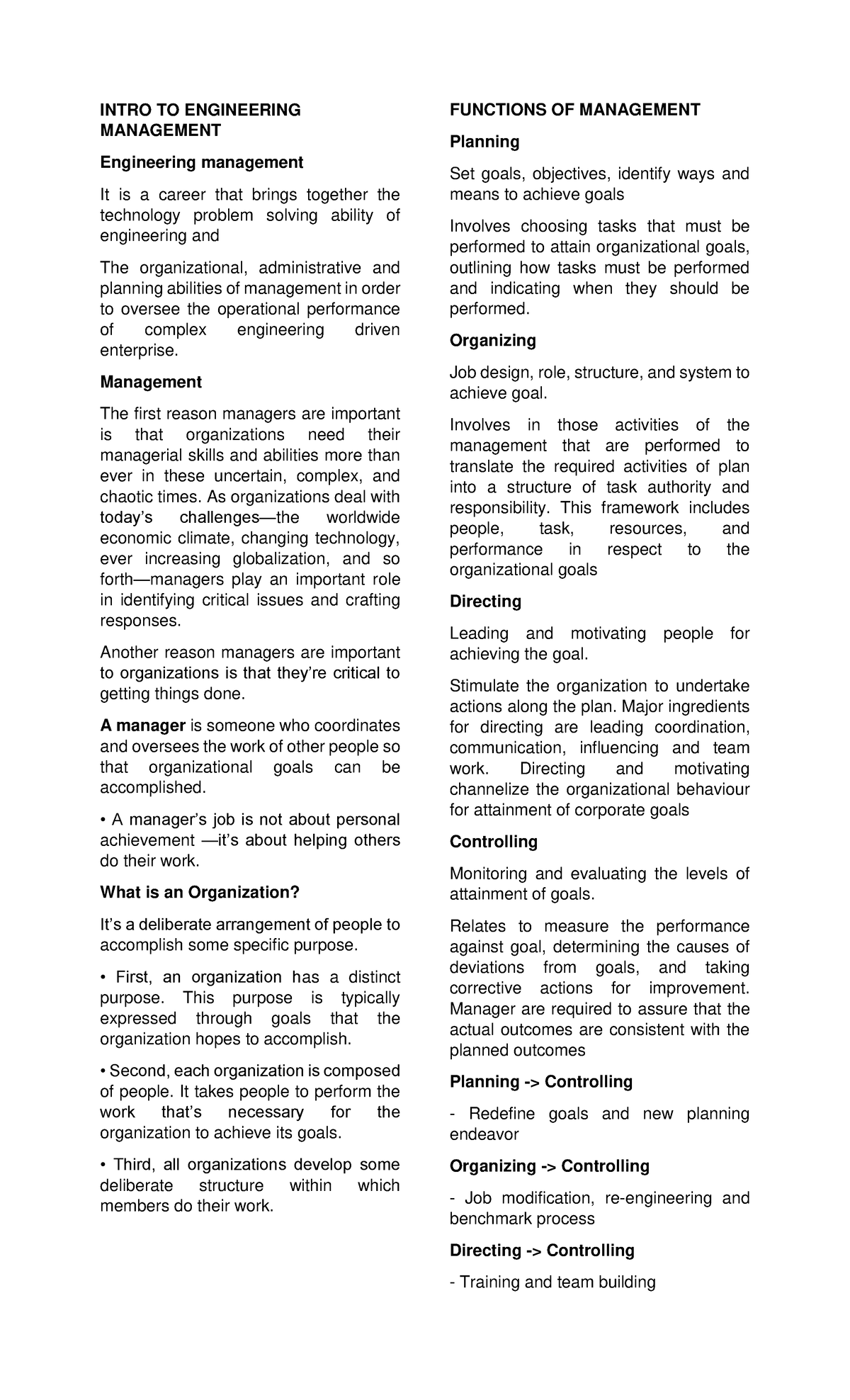 CE Management - INTRO TO ENGINEERING MANAGEMEN - INTRO TO ENGINEERING ...