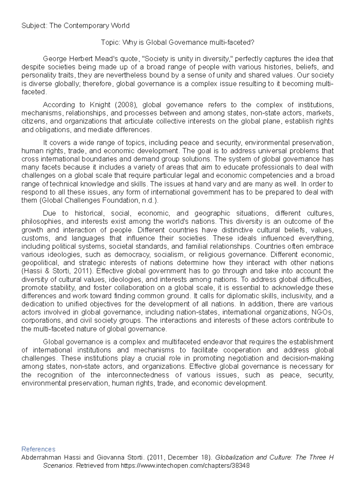 Forum #4 - An essay about the contents in Contemporary World - Subject ...