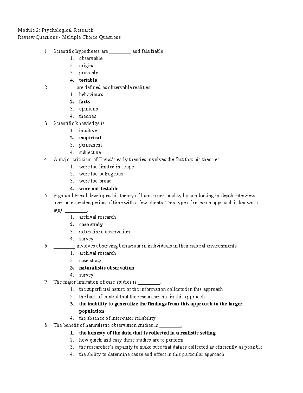 Untitled document - notes - Module 2: Psychological Research Review ...