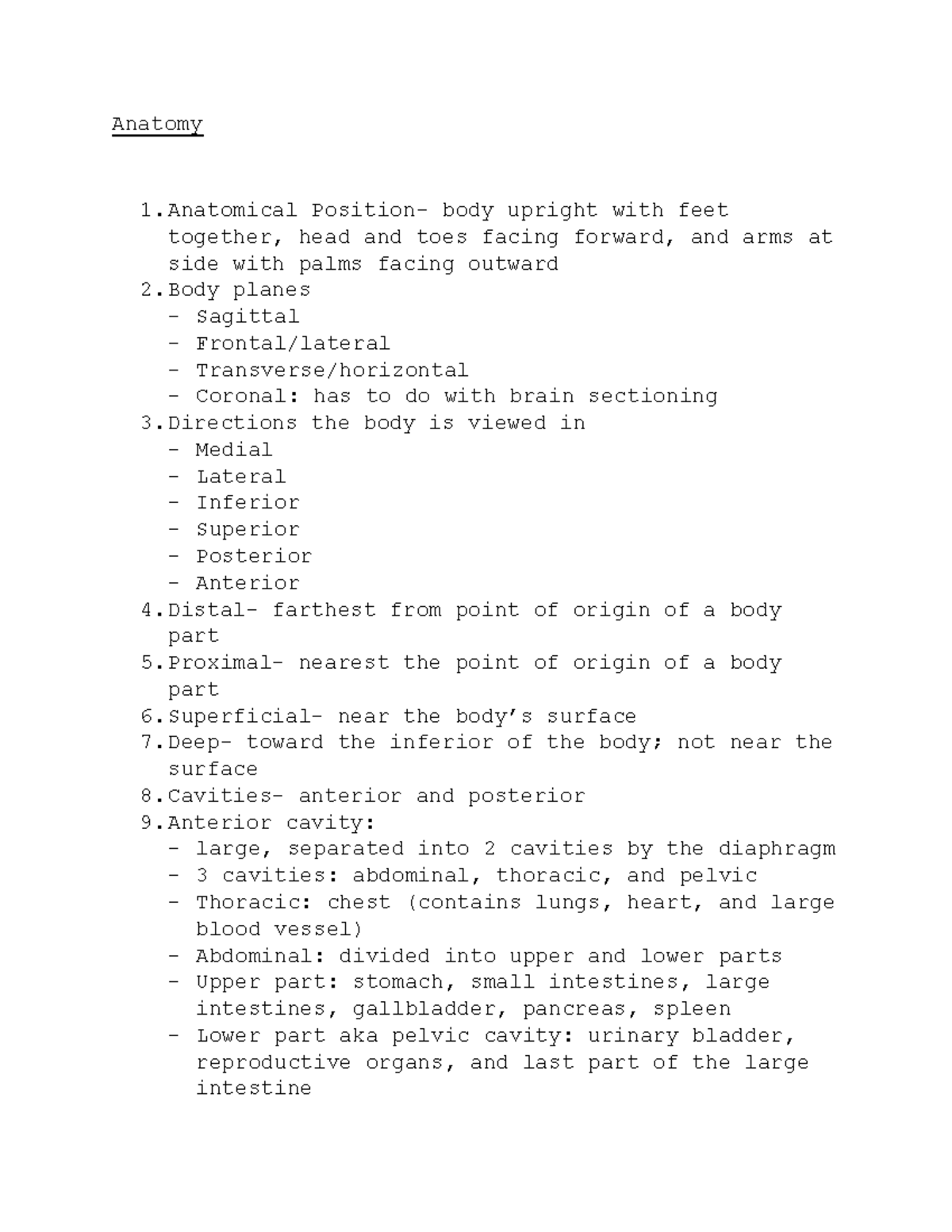 Anatomy Notes 11 - Anatomy Anatomical Position- body upright with feet ...