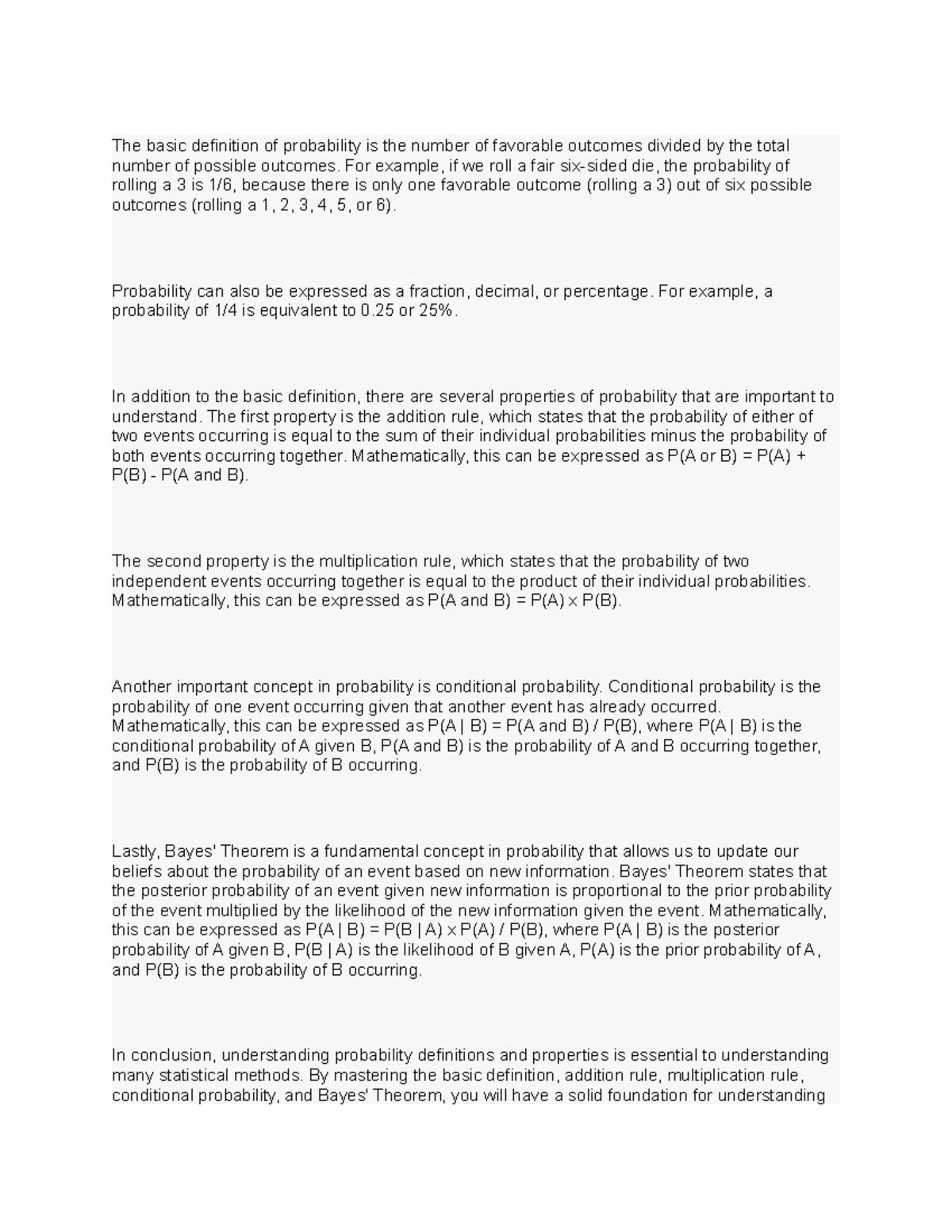 Lecture on Probability Definitions and Properties in Statistics - The basic definition of - Studocu