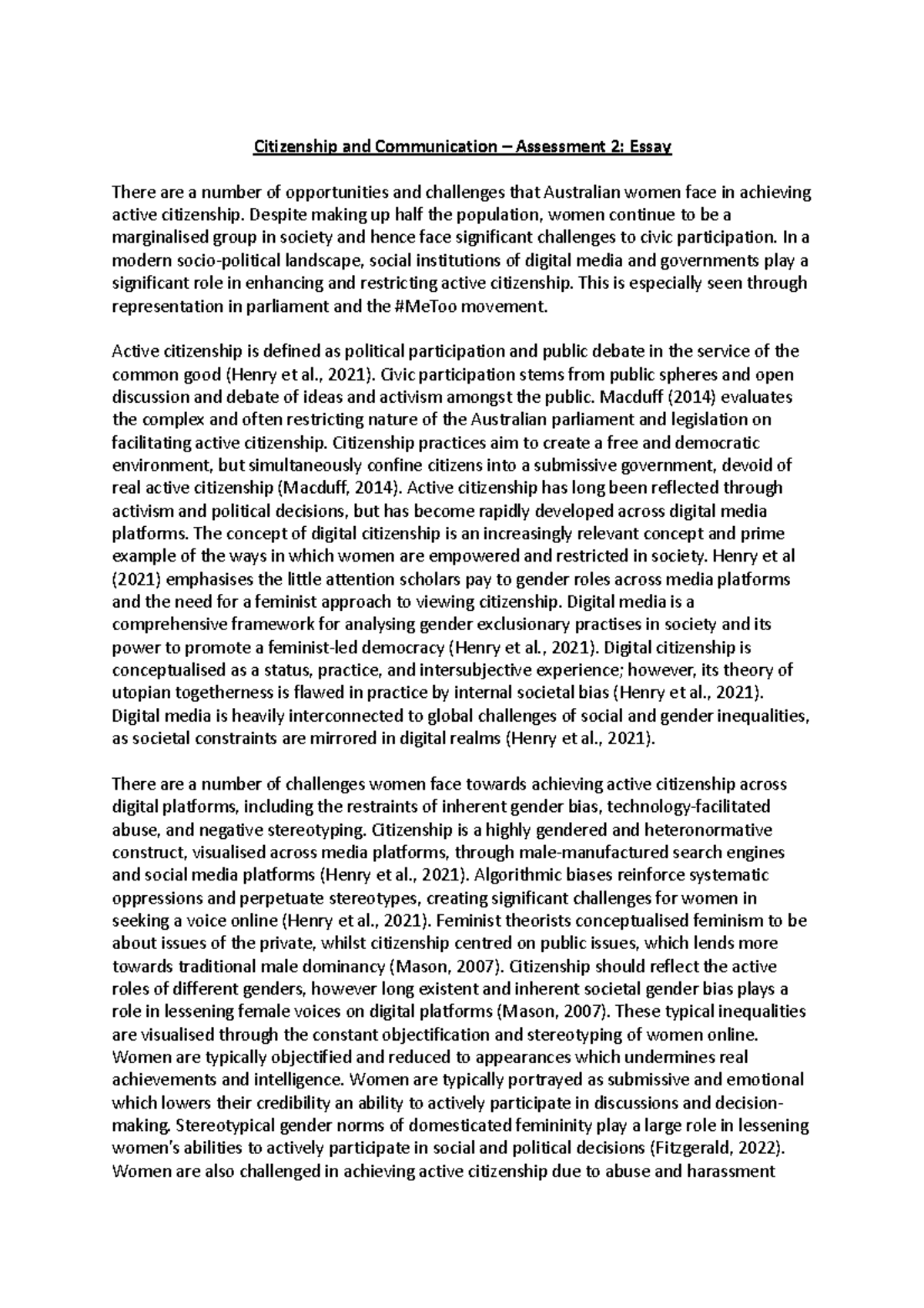 Essay A2 - Citizenship and Communication – Assessment 2: Essay There ...