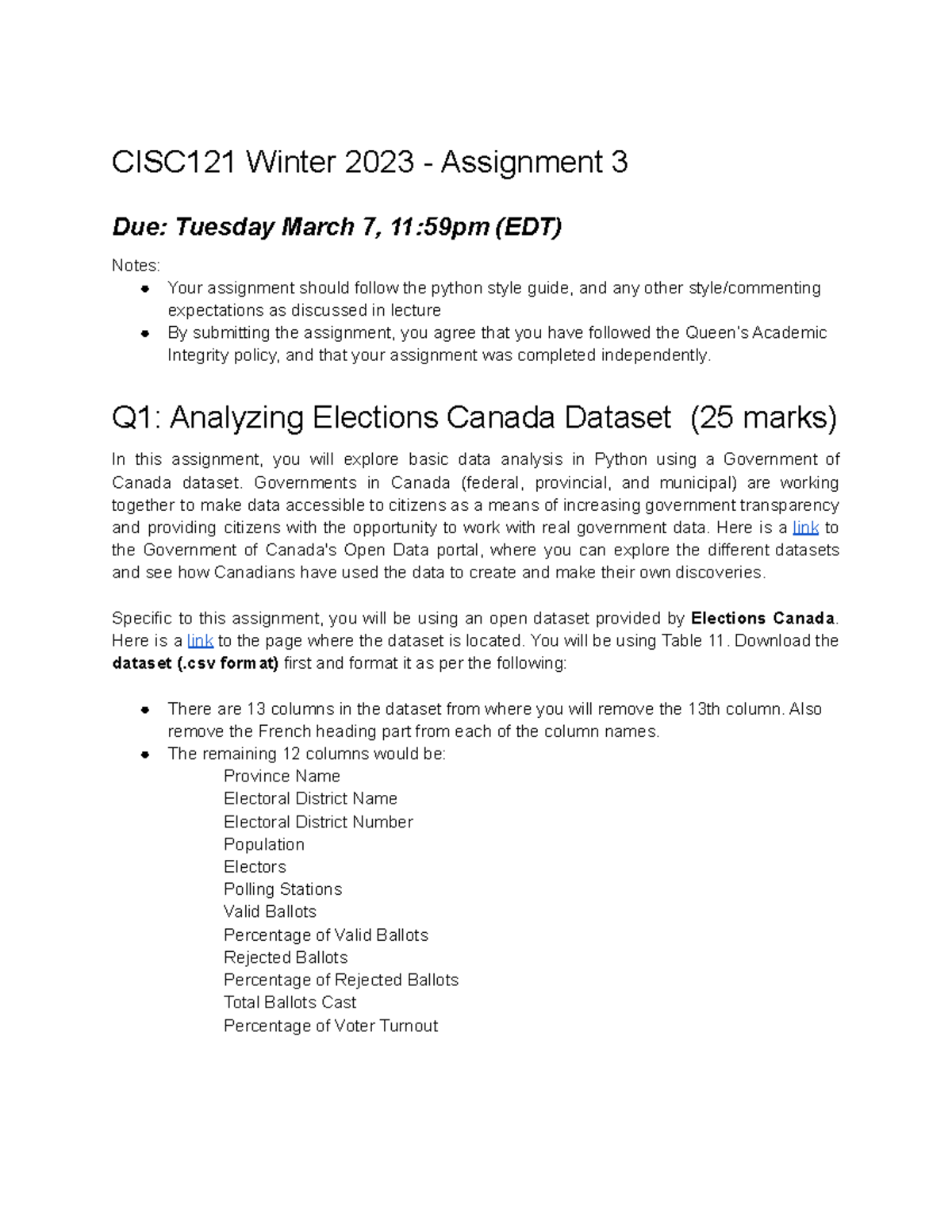 Assignment 3 w23 - CISC121 Winter 2023 - Assignment 3 Due: Tuesday ...