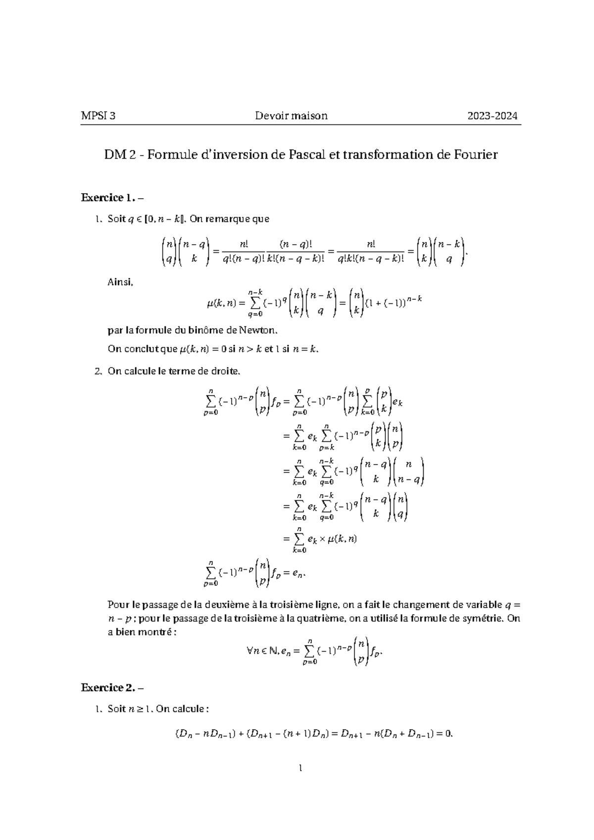 DM02 formules inversion sol - MPSI 3 Devoir maison 2023- DM 2 - Formule ...