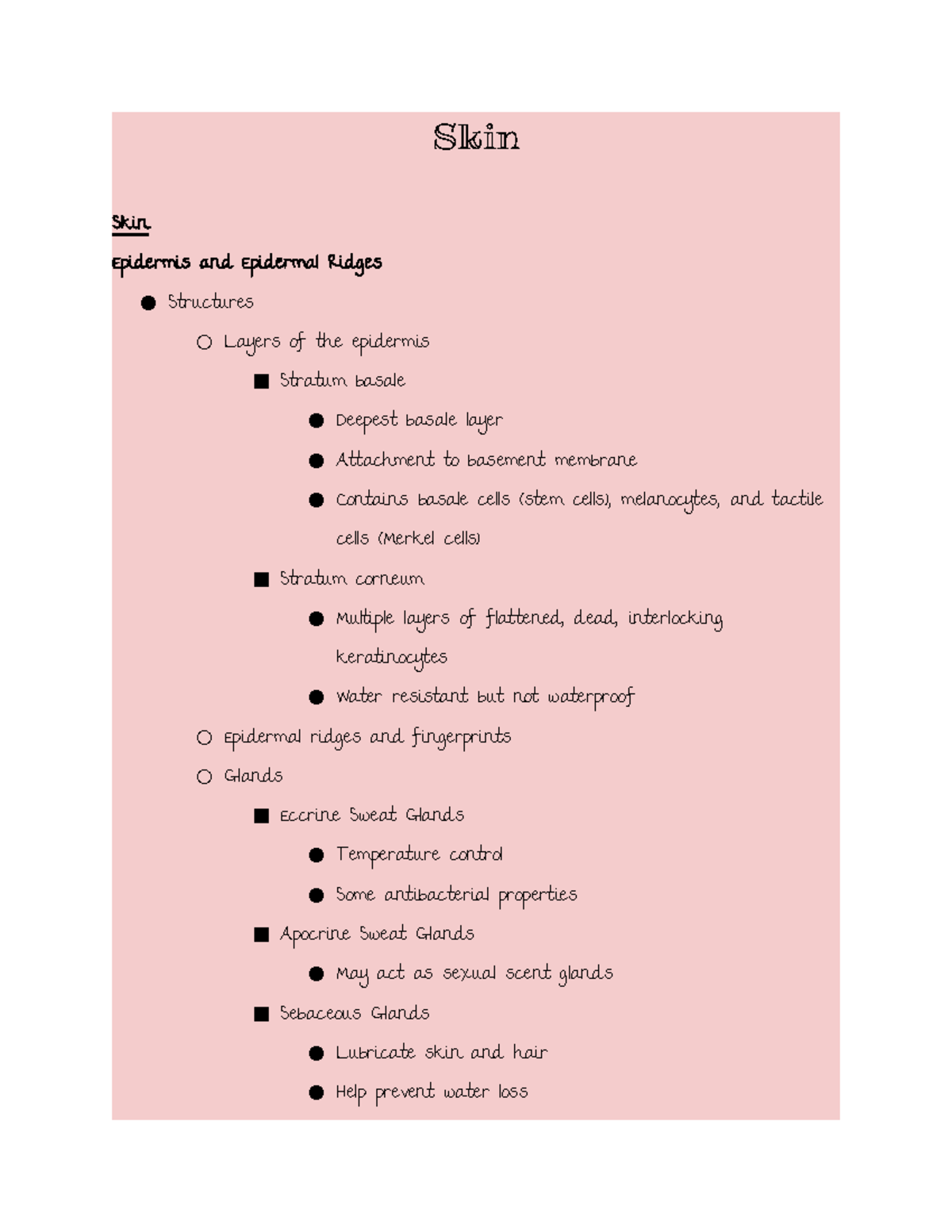 Skin - Lecture Notes - KIN270 - UMass Amherst - Studocu