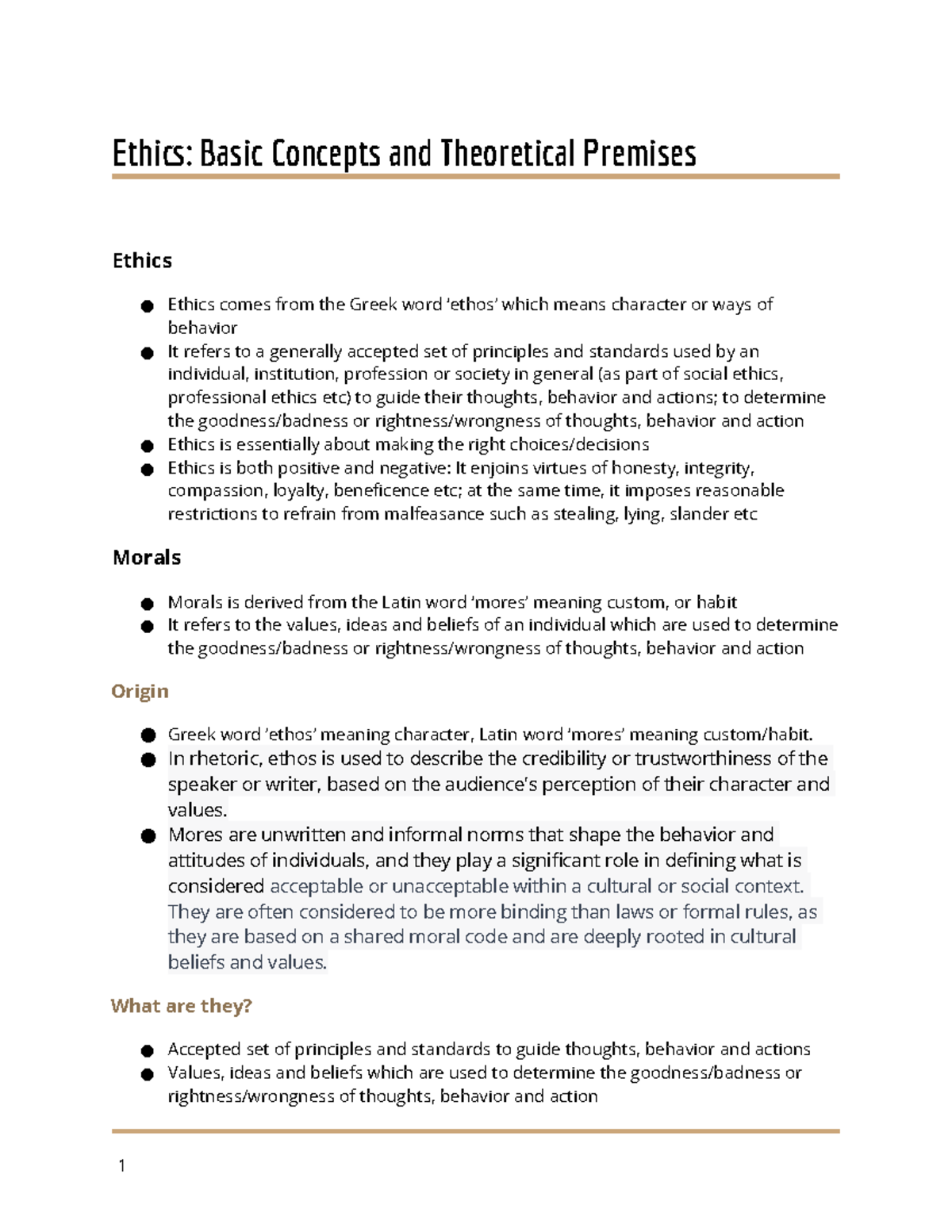 Ethics Basic Concepts and Theoretical Premises - Ethics: Basic Concepts ...