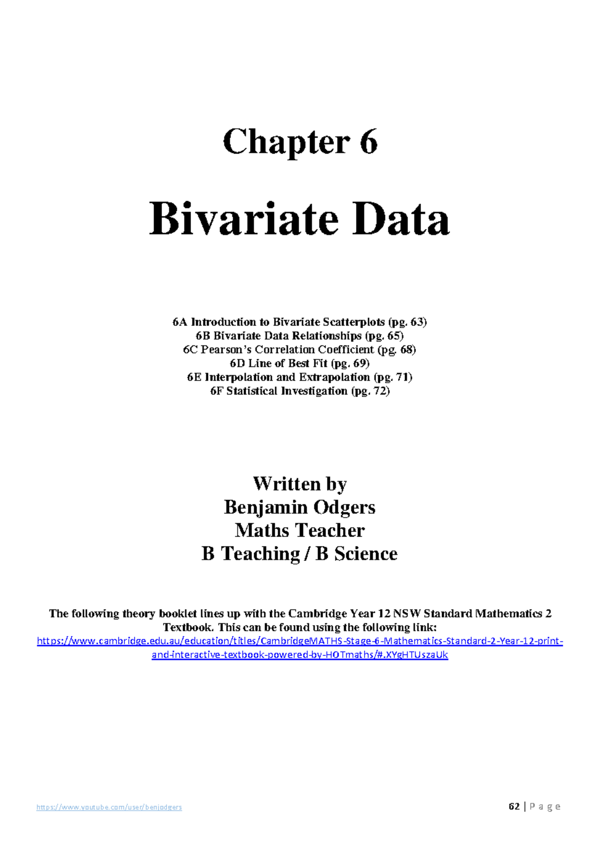 Bivariate Data Notes - Chapter 6 (Benjamin Odgers) - Chapter 6 ...