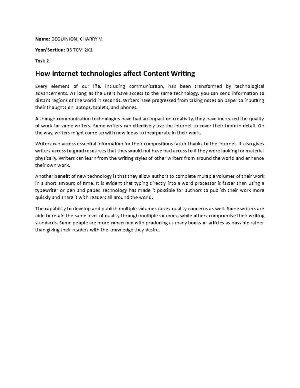 Internet Technology Essay- Deguinion, Charry - Grammar and English ...