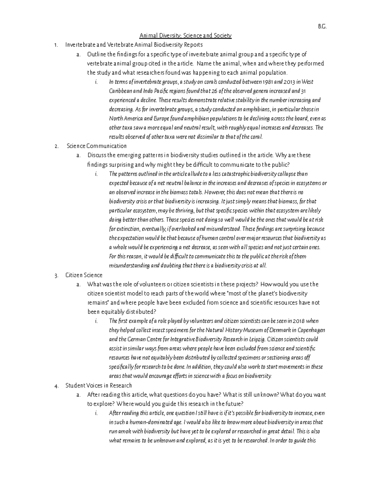 Bio 001 journal #3 - B. Animal Diversity; Science and Society ...