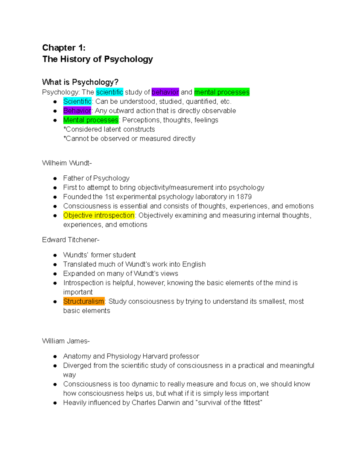Psych - Chapter 1: The History of Psychology What is Psychology ...