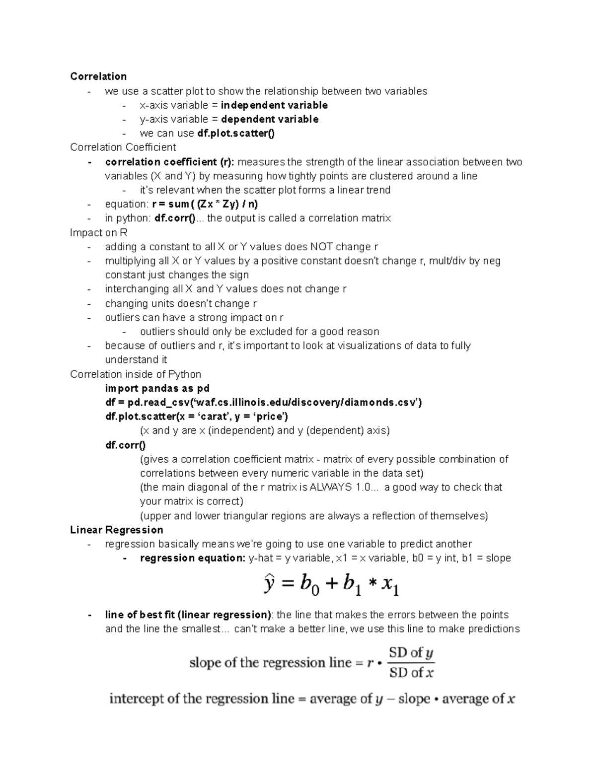 Stat107notes 9 - Lecture notes 9 - Correlation - we use a scatter plot ...
