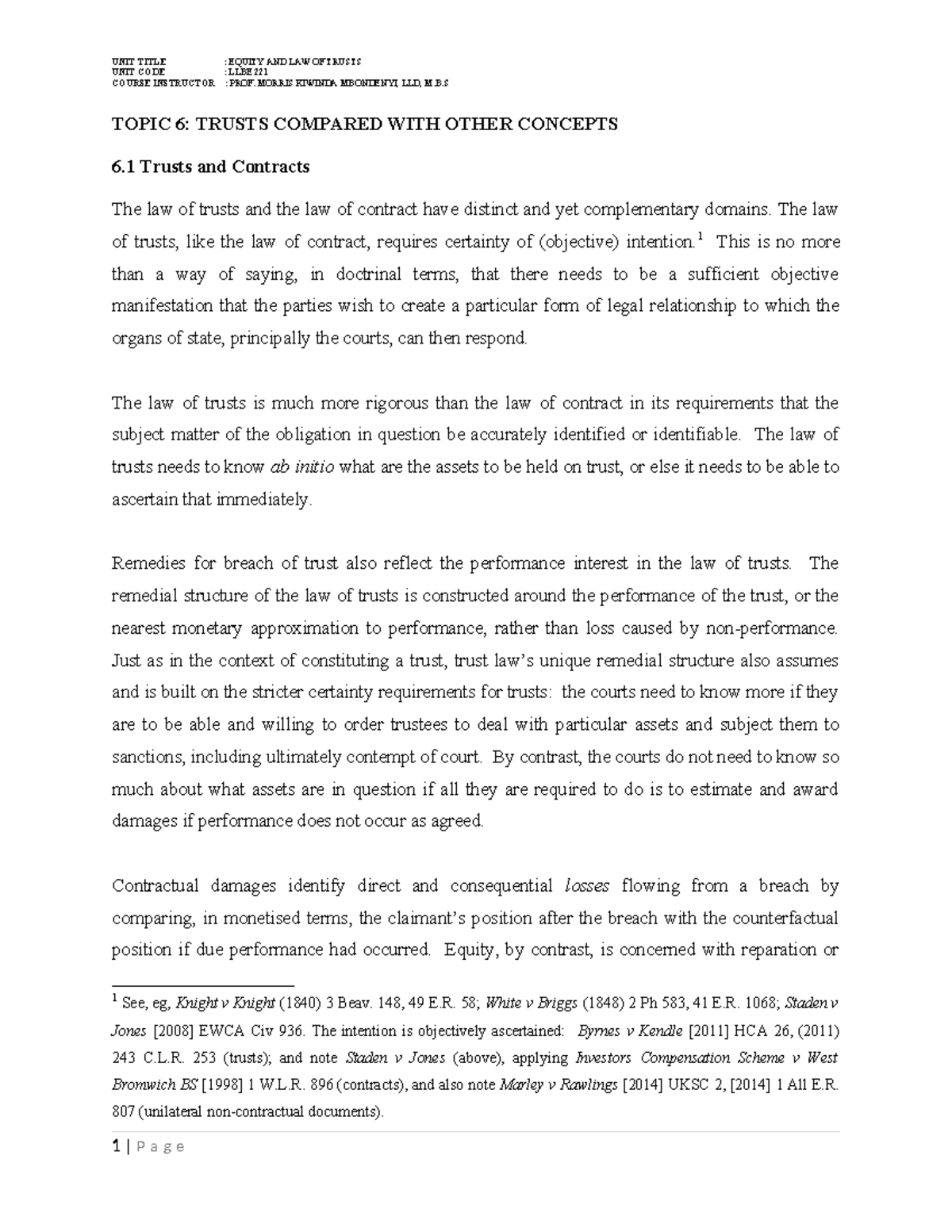 Topic 6 Trusts Compared WITH Other Concepts - UNIT CODE : LLBE 221 ...