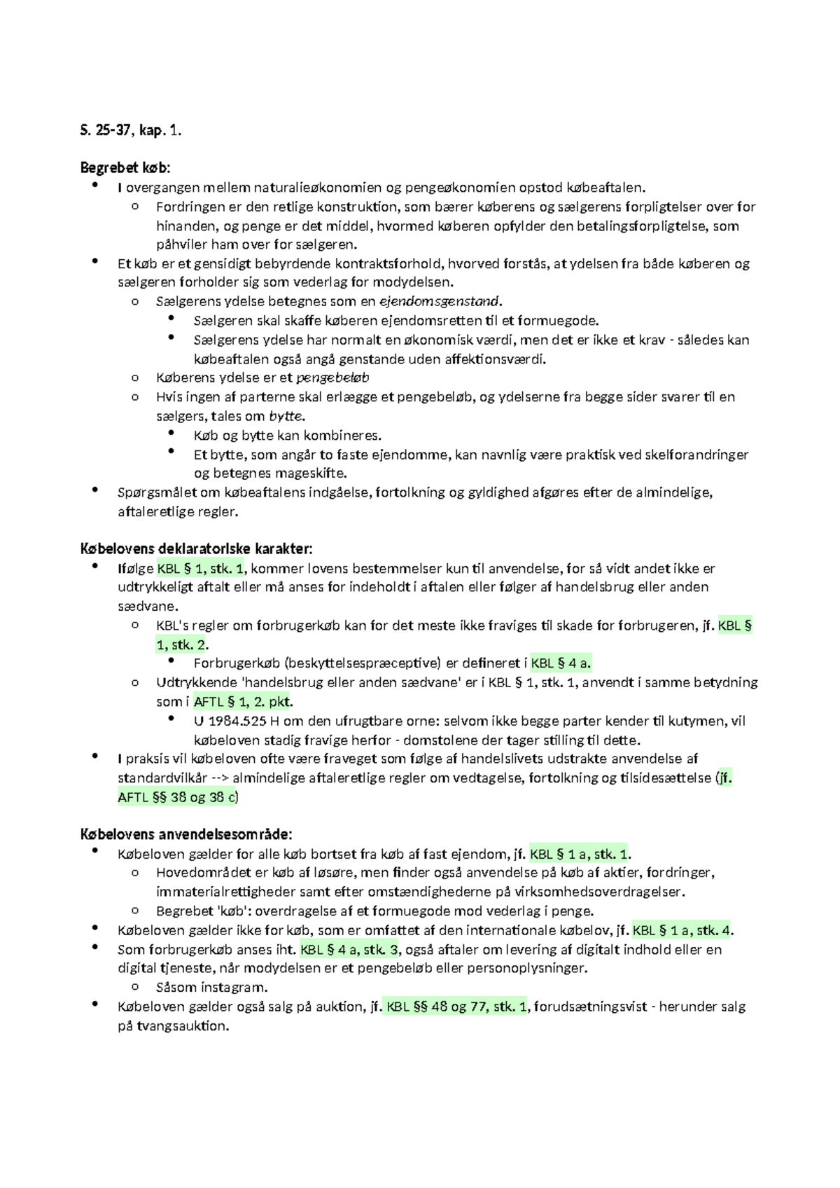 Køberet-noter - Noter til 2. semester i køberet - S. 25-37, kap. 1 ...