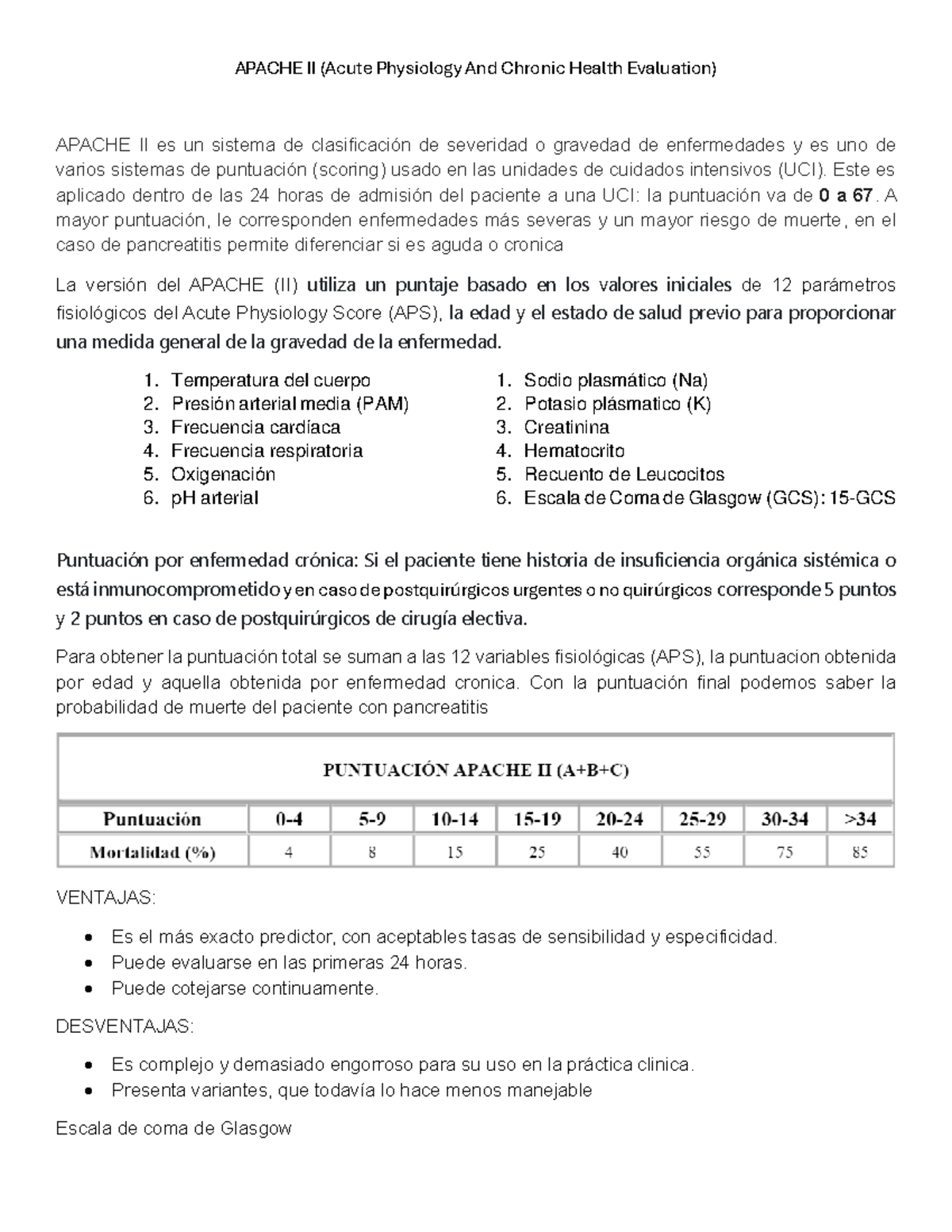 Escala apache 2 - APACHE II (Acute Physiology And Chronic Health ...