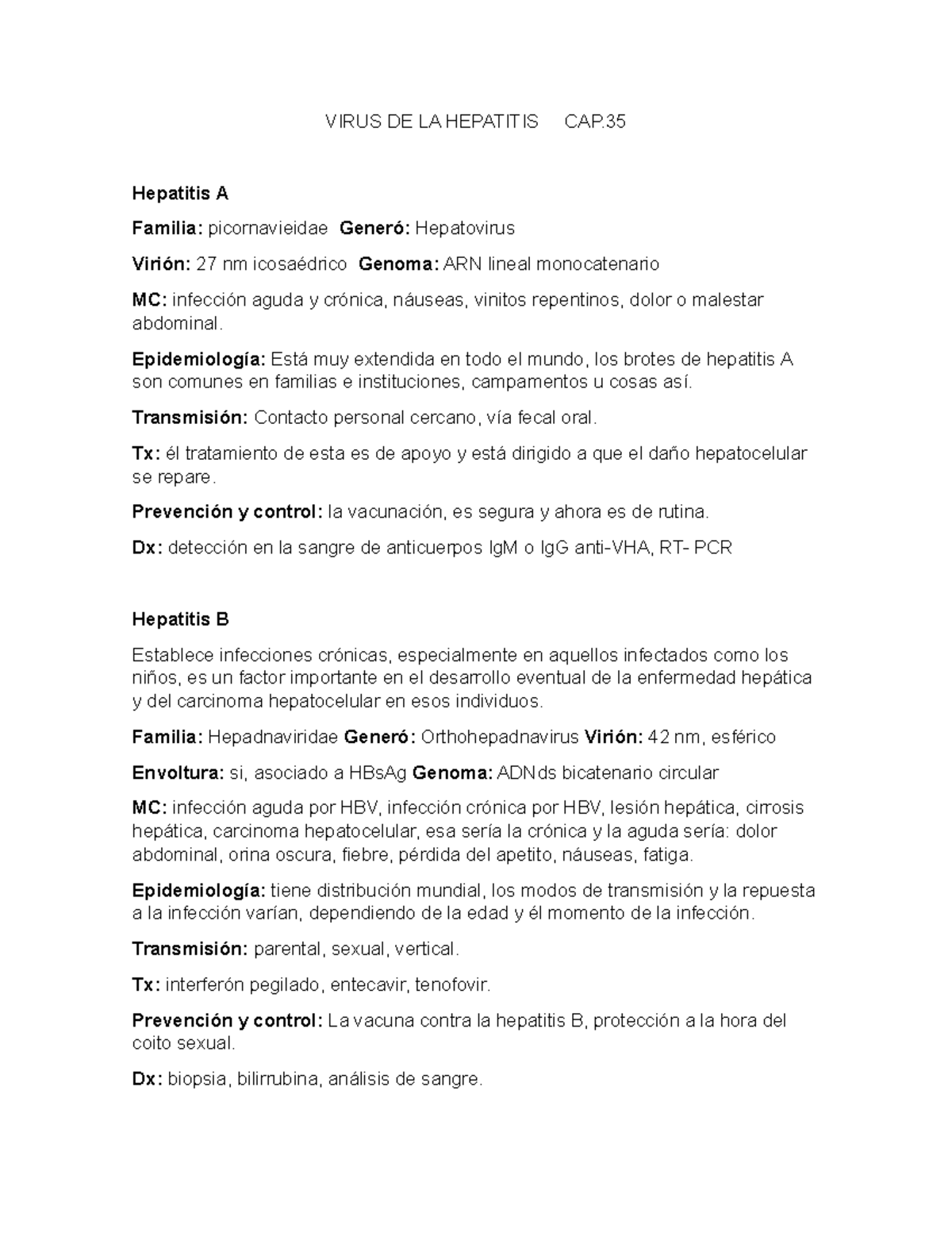 Hepatitis Grupo 2 - Apuntes 1 - VIRUS DE LA HEPATITIS CAP. Hepatitis A ...