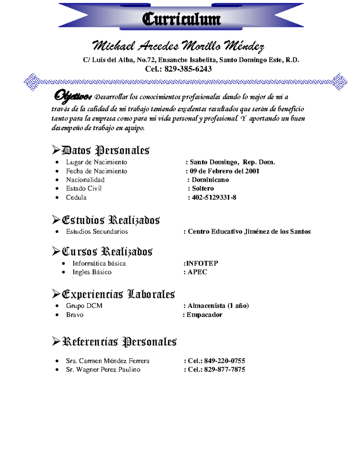 Michael Morillo - we adrawfawfsaf - Letras 011-12 - UASD - Studocu