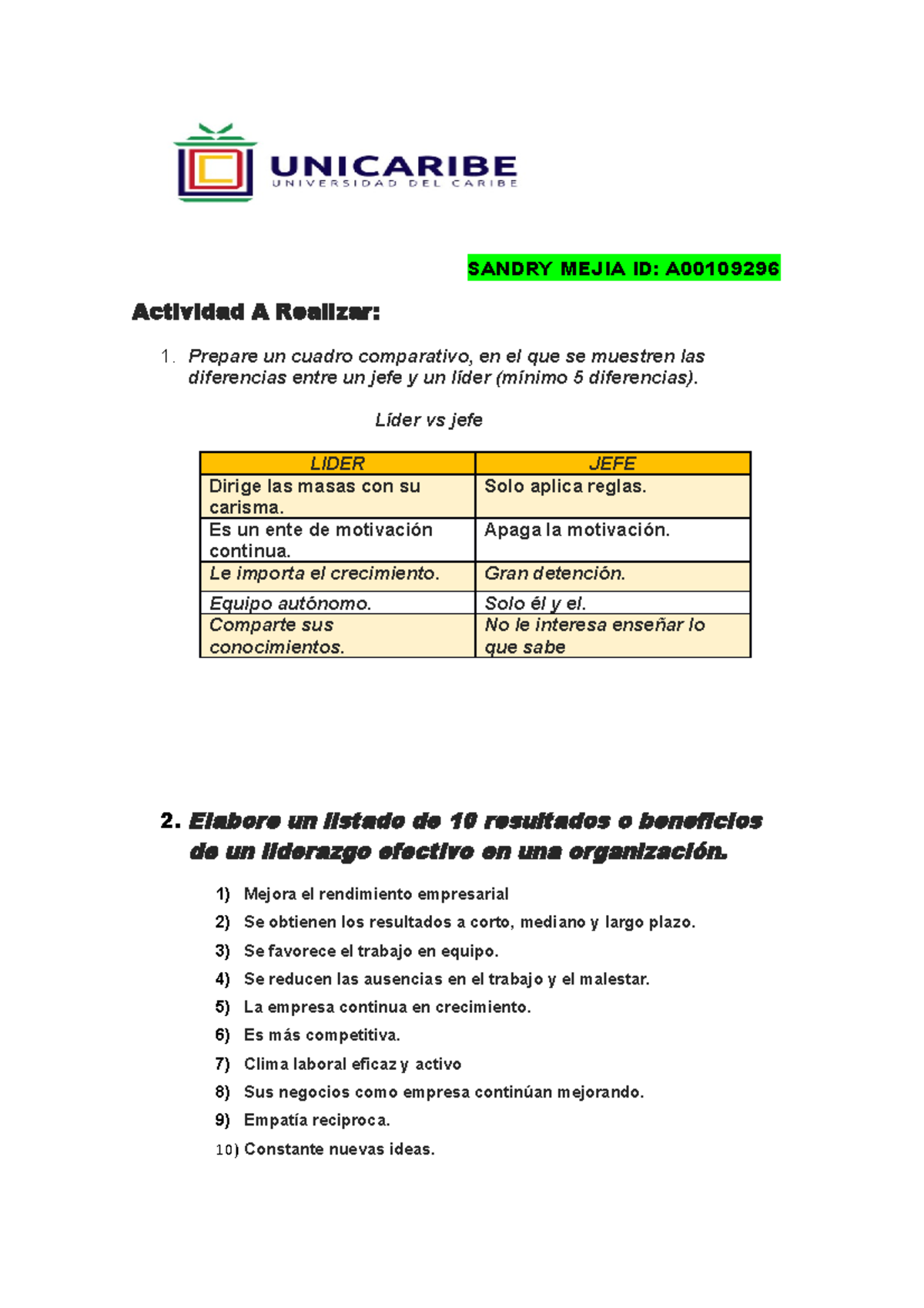 Unidad 3 Actividad 3 - SANDRY MEJIA ID: A Actividad A Realizar: 1 ...