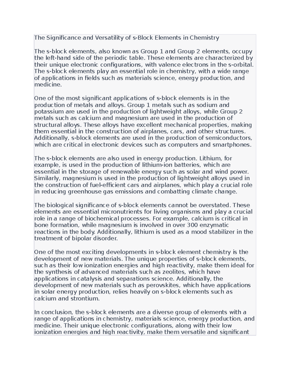 The Significance and Versatility of s - These elements are ...