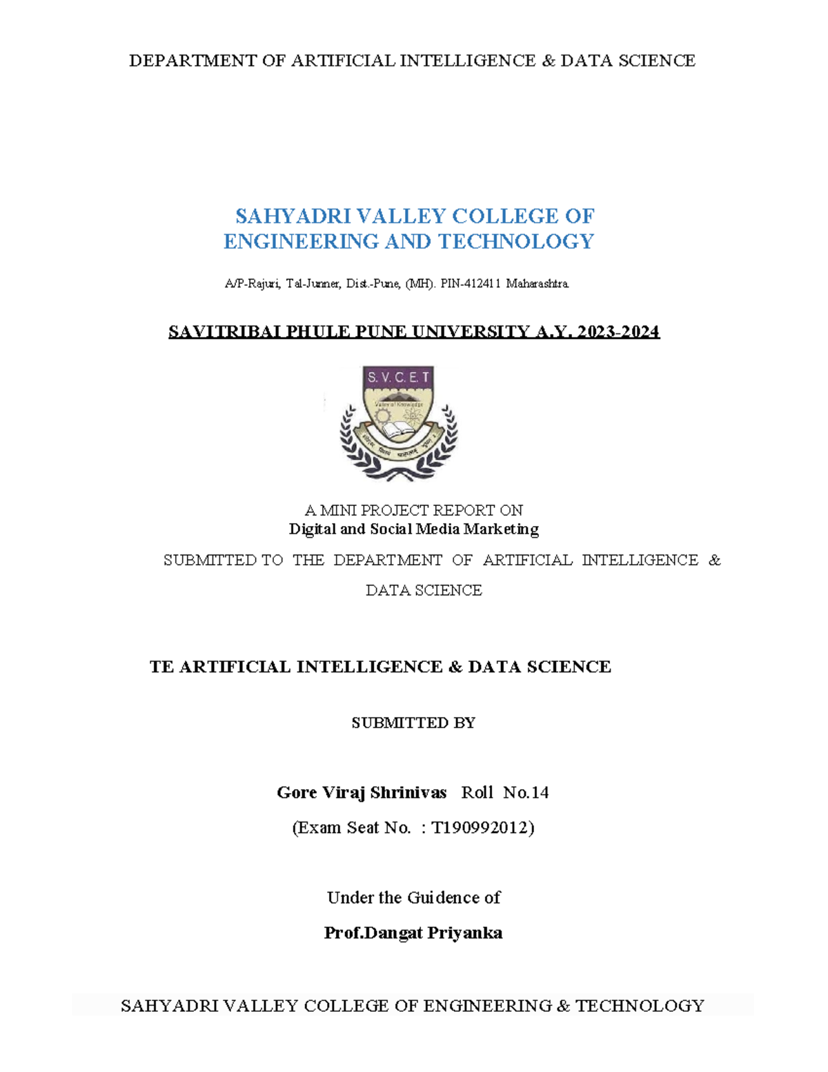 Viraj Gore audit course - DEPARTMENT OF ARTIFICIAL INTELLIGENCE & DATA SCIENCE SAHYADRI VALLEY ...