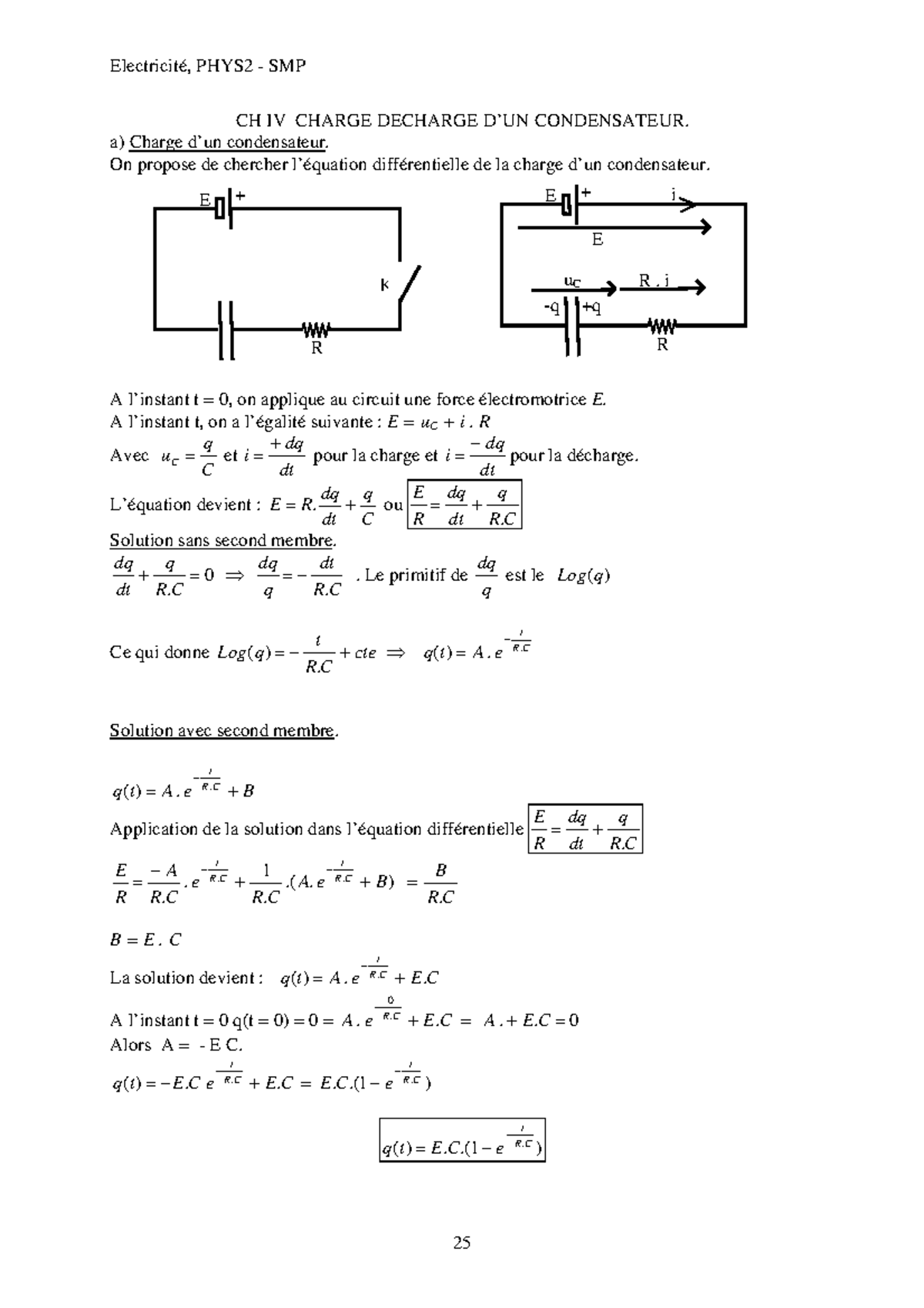 CH IV Charge Decharge D’UN Condensateur - Electricité, PHYS2 - SMP CH ...