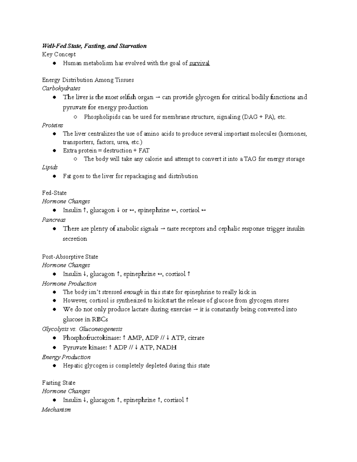 Fasting vs Fed States - Well-Fed State, Fasting, and Starvation Key ...