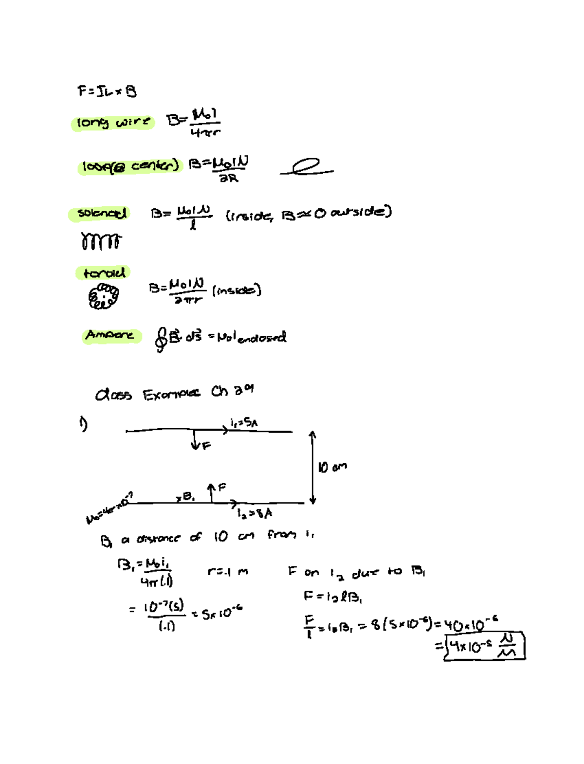 Magnetic field equations - F ILxB long wire B Y 10001 center B Mg A ...