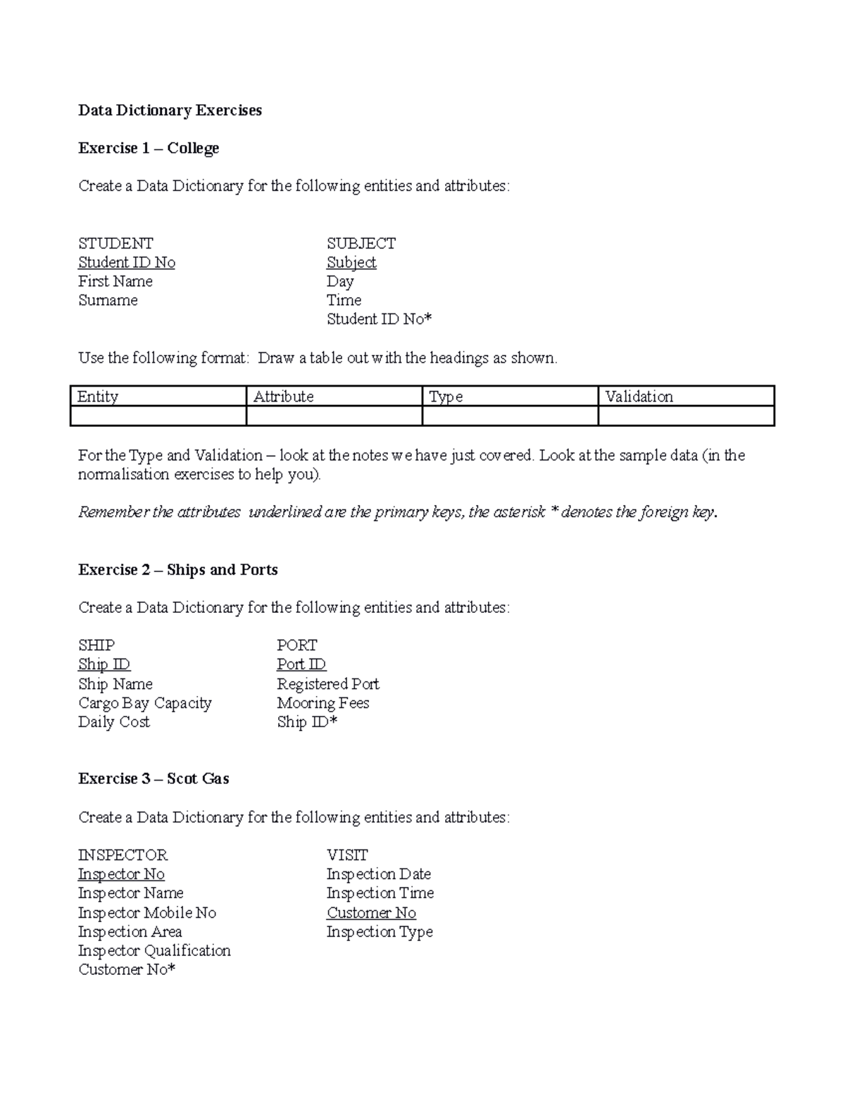 Activity 5 - Data Dictionary Exercises Exercise 1 – College Create a ...