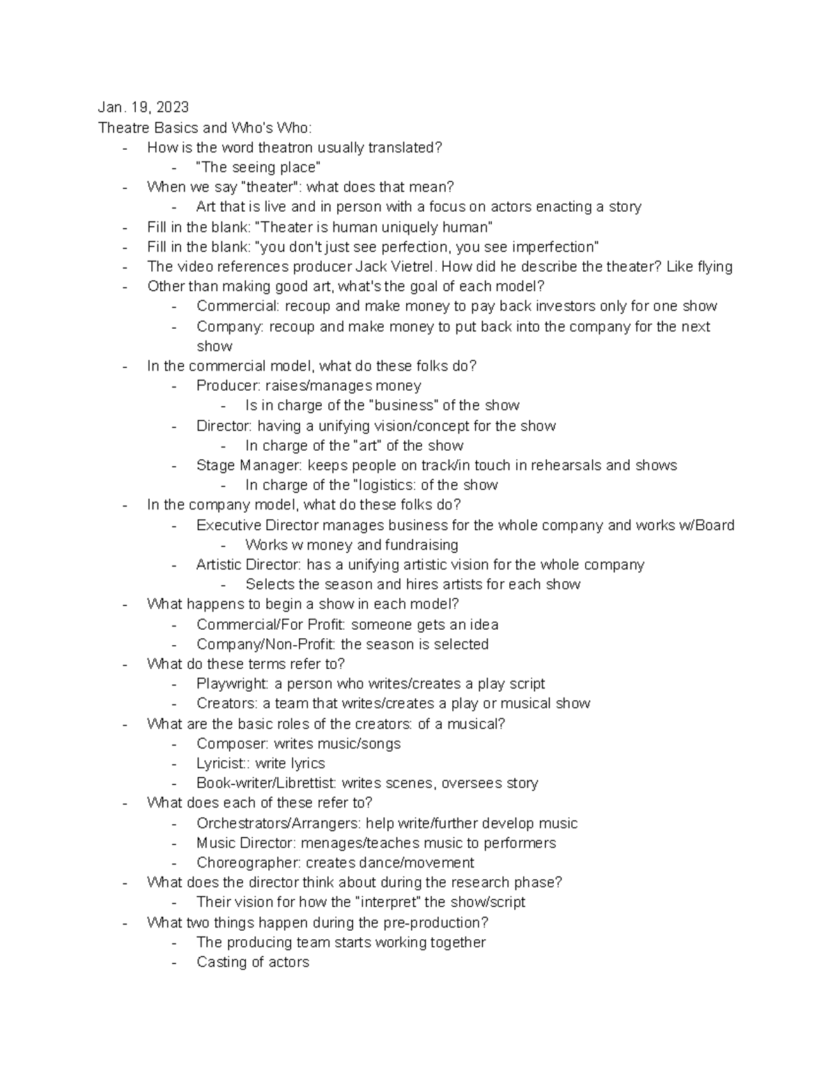 Theatre Basics and Hamilton: A Study Guide - Studocu