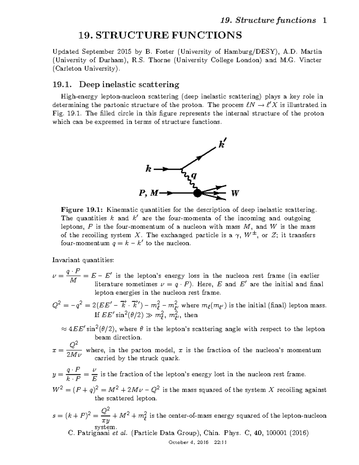 Structure-functions - details on scattering - 19. STRUCTURE FUNCTIONS ...