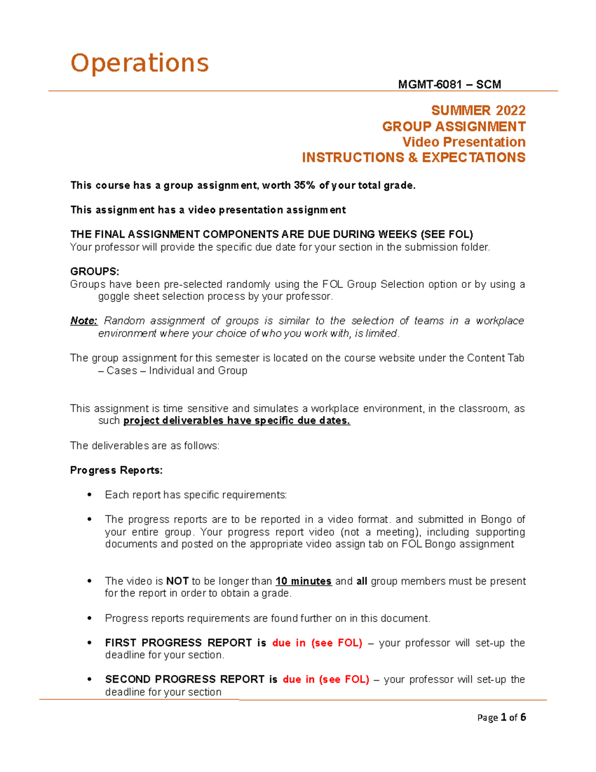 2022 - Summer - MGMT-6081 - Operations MGMT - Group Project ...