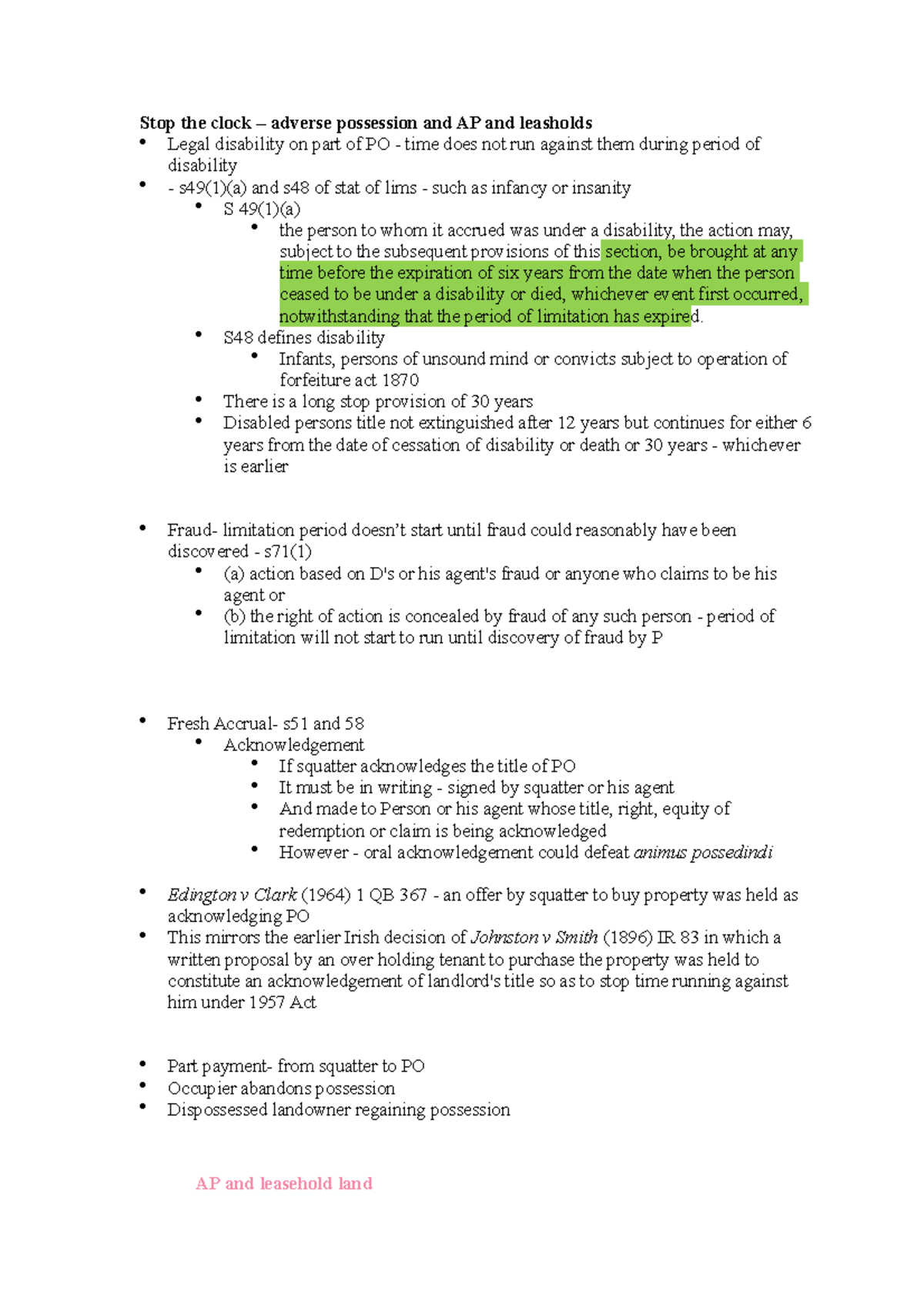 Adverse possession stopping clock and leasholds - Stop the clock ...