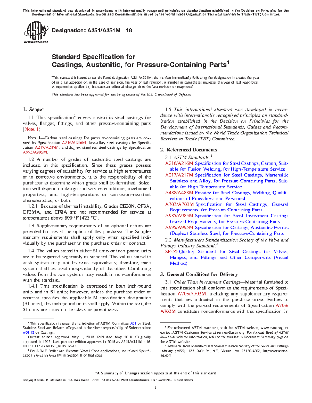 ASTM A351-2018 - Casting - Designation: A351/A351M − 18 Standard ...