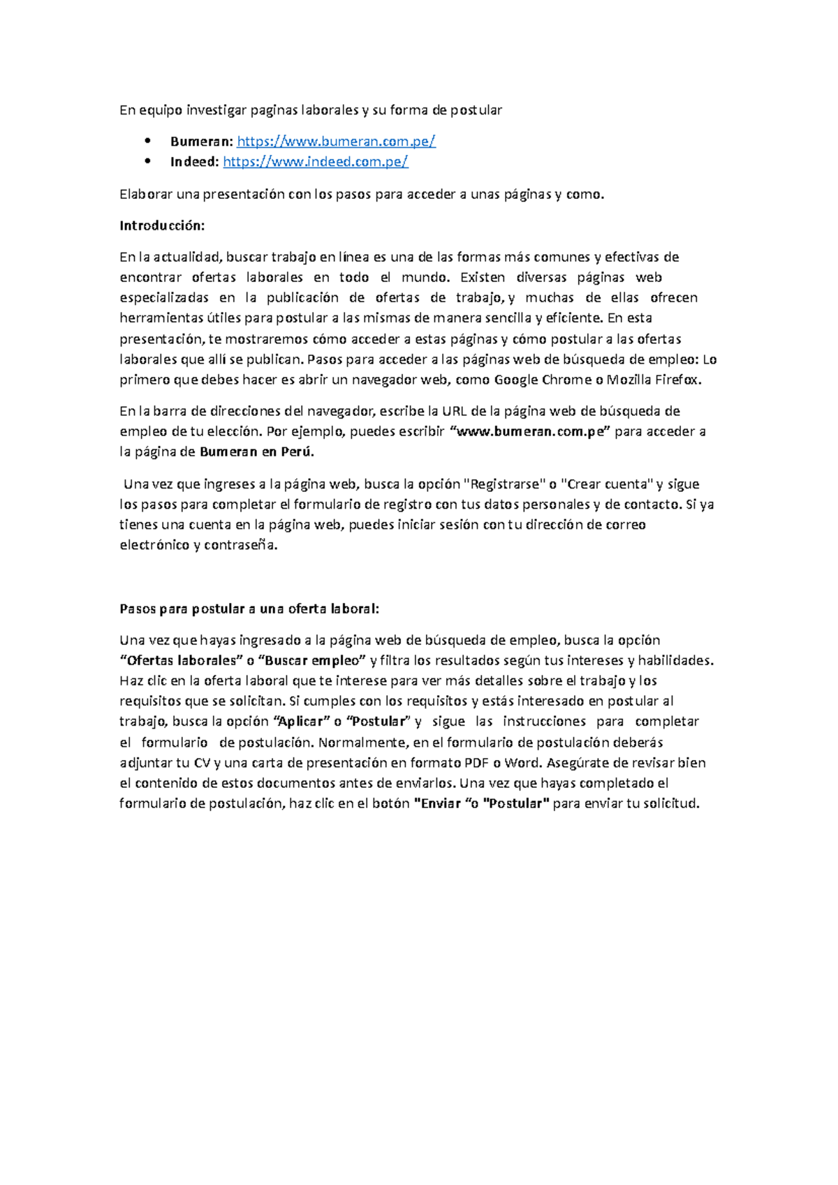 Formas DE Postular TUTO 8 - En equipo investigar paginas laborales y su ...