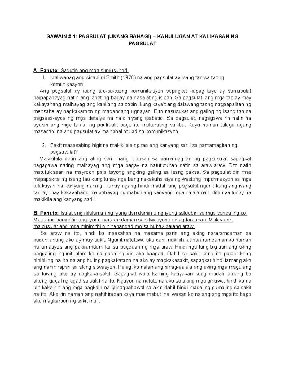 PAGSULAT – KAHULUGAN AT KALIKASAN NG PAGSULAT AYON KAY SMITH - GAWAIN ...