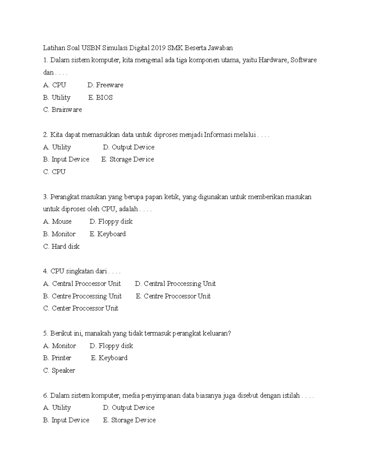 Simdig 2 - sfaDA - Latihan Soal USBN Simulasi Digital 2019 SMK Beserta Jawaban Dalam sistem ...