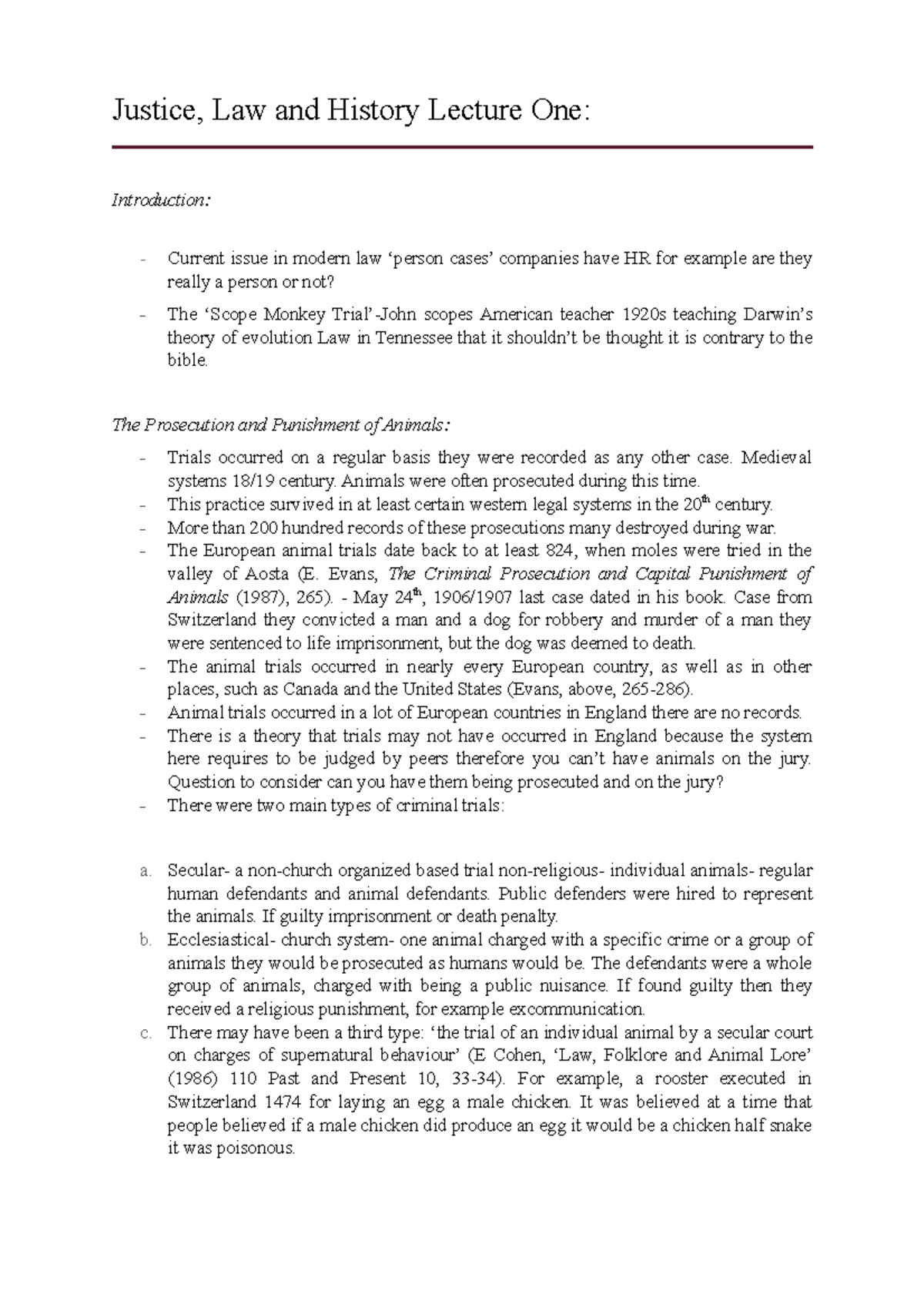 Lecture 1 - Justice, Law and History Lecture One: Introduction ...