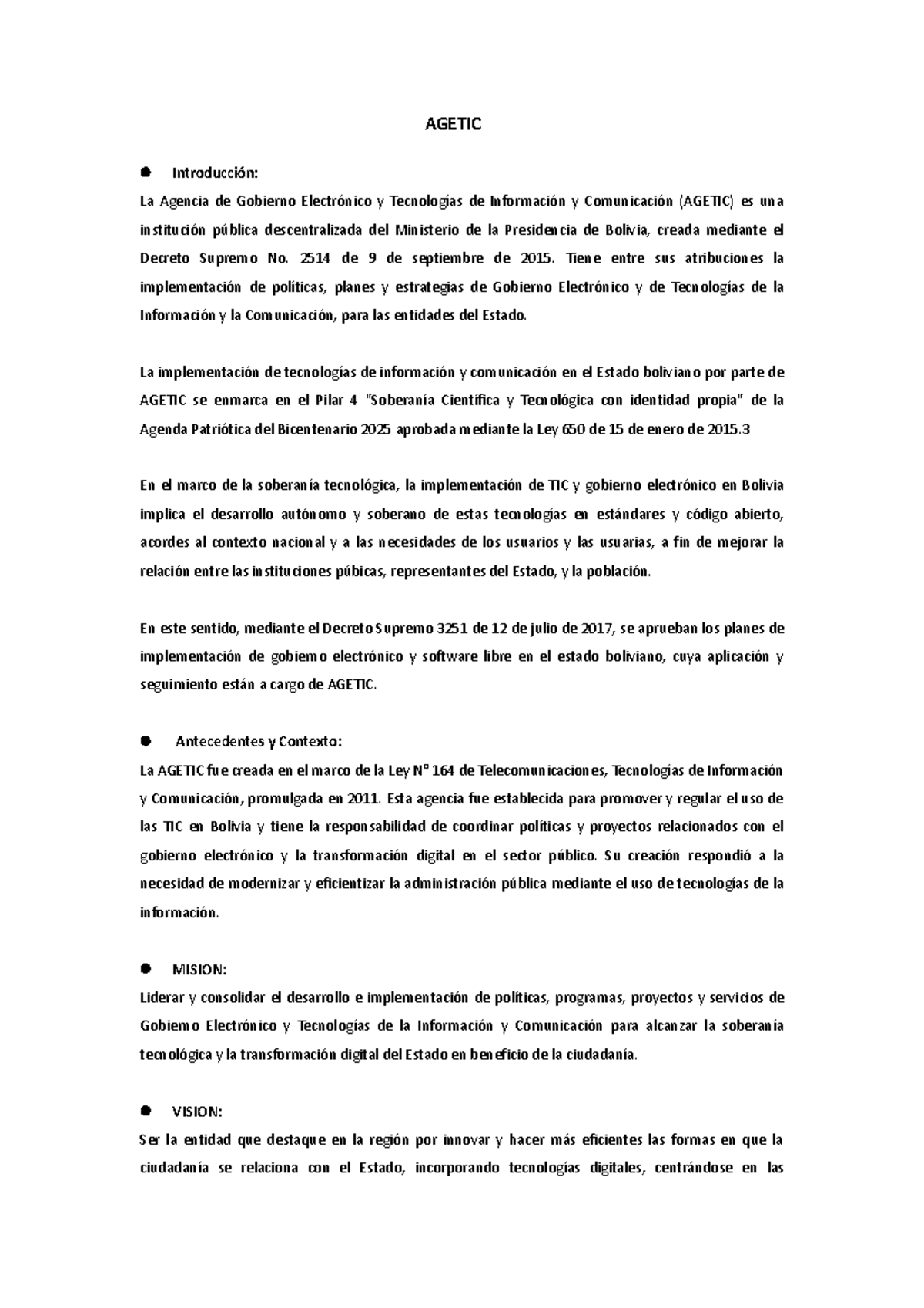 Agetic - LEYES - AGETIC Introducción: La Agencia de Gobierno ...
