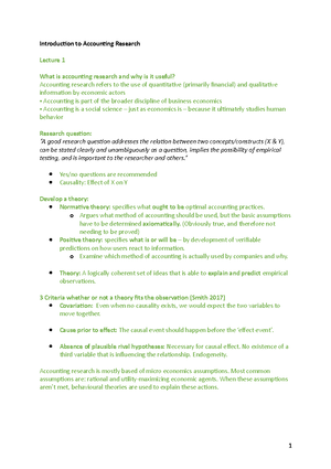 Libby boxes - Notes - Introduction to Accounting Research - Studeersnel