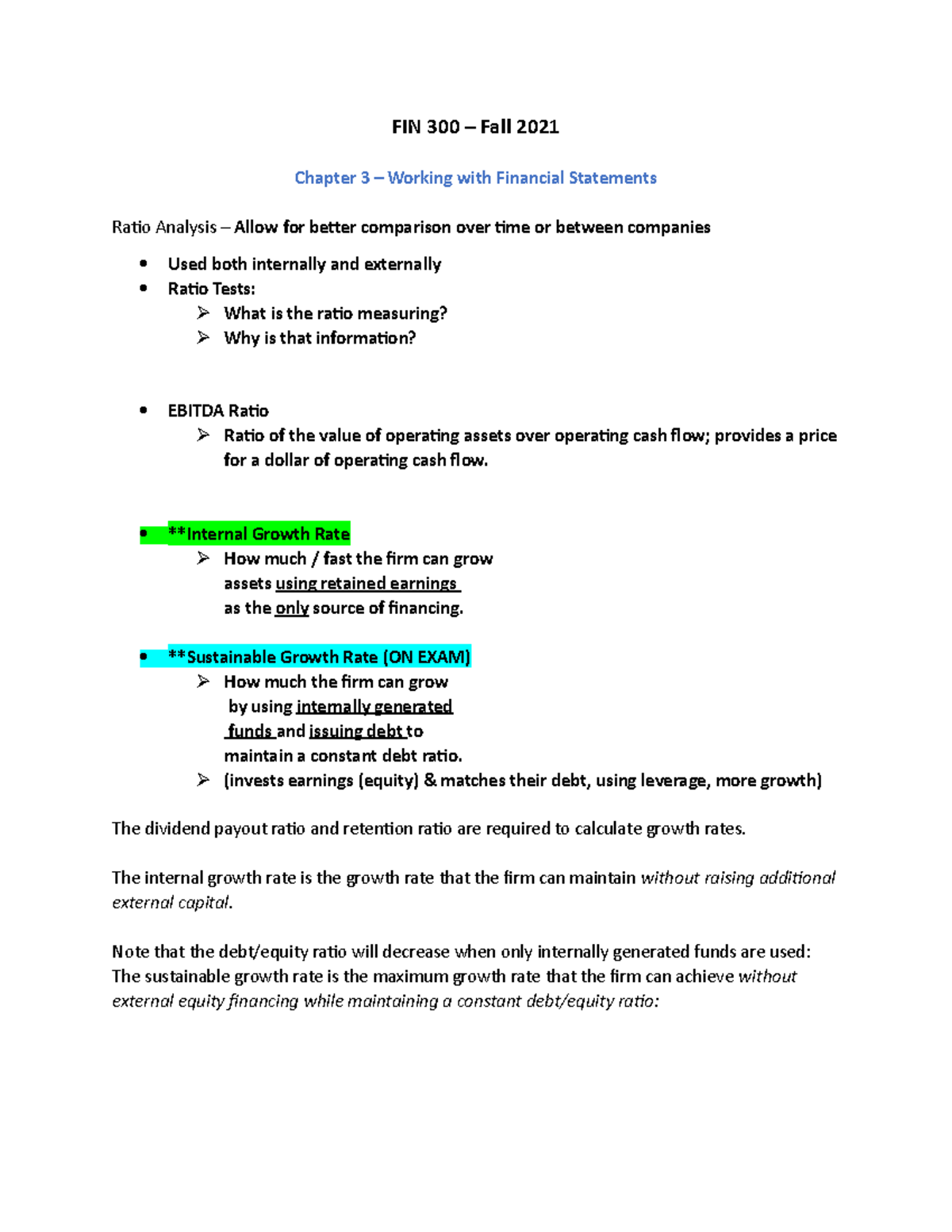 FIN 300 Lecture Notes Chapter 3 - FIN 300 – Fall 2021 Chapter 3 ...