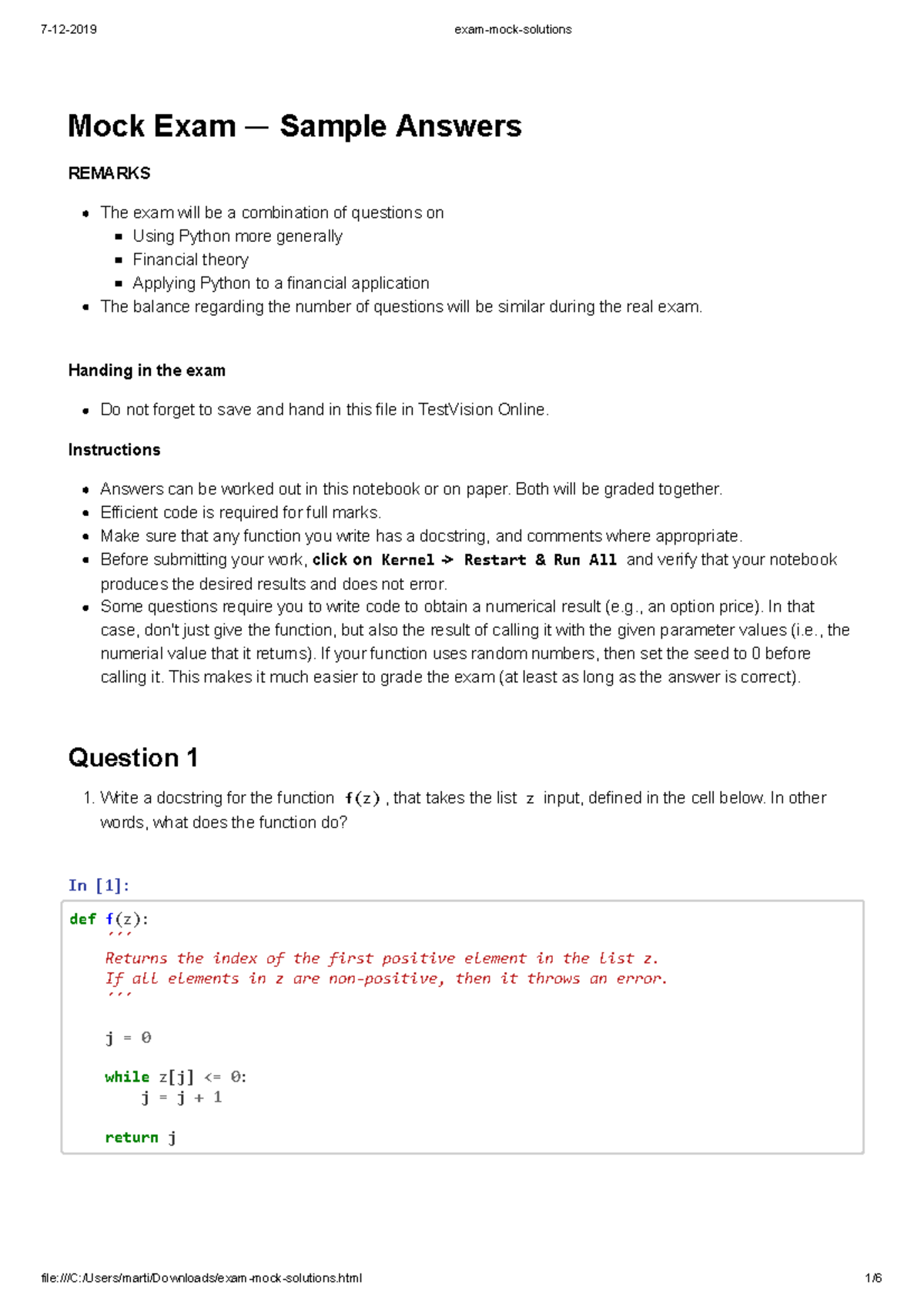 Mock exam 2019-2020 solutions - Mock Exam Sample Answers REMARKS The ...