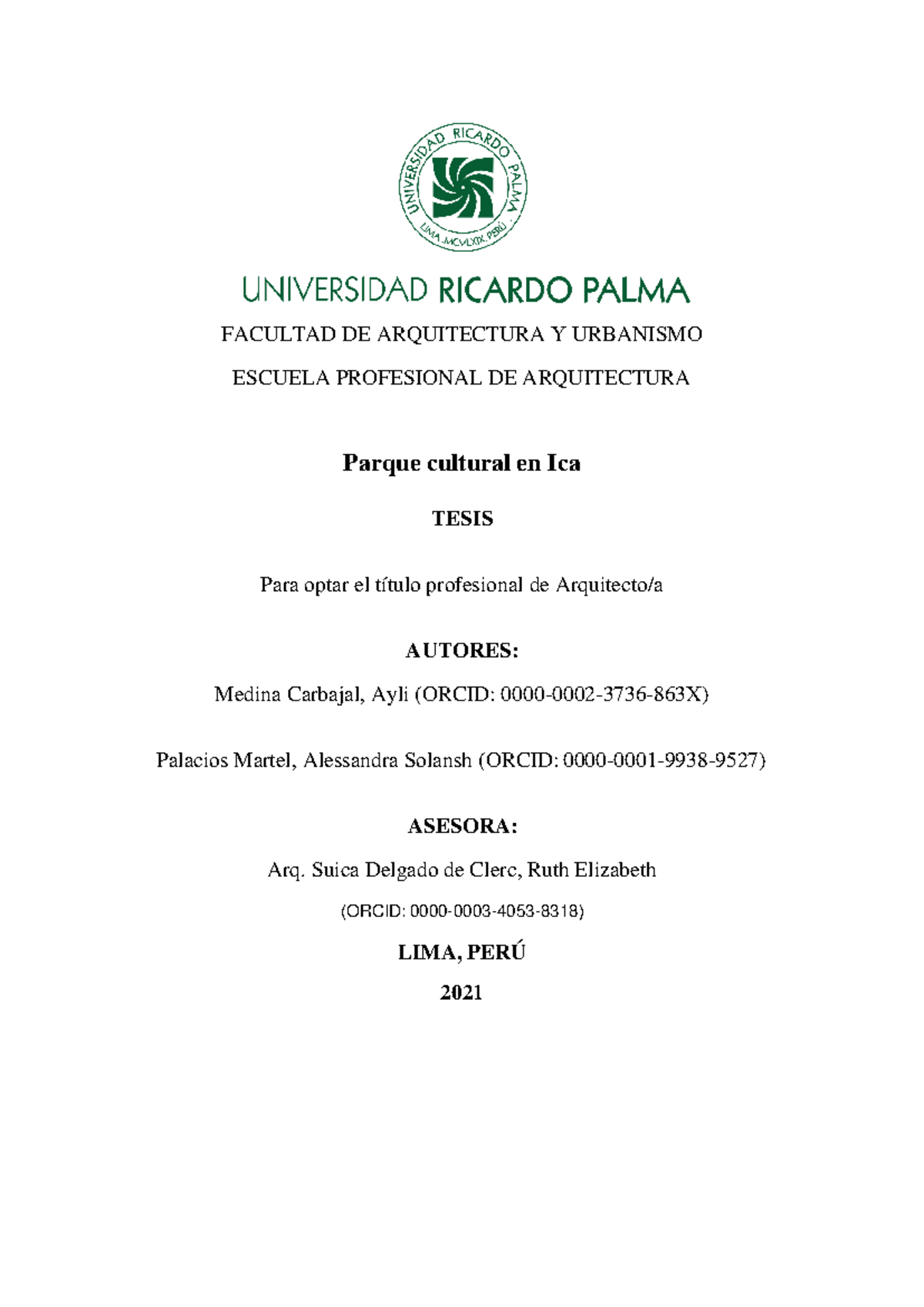 Parque ica proyecto - asdsad - FACULTAD DE ARQUITECTURA Y URBANISMO ...