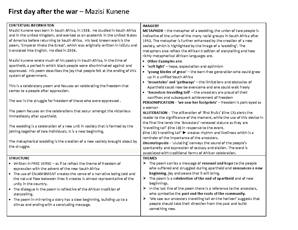 English First day after the war Analysis Secondary - First day after ...