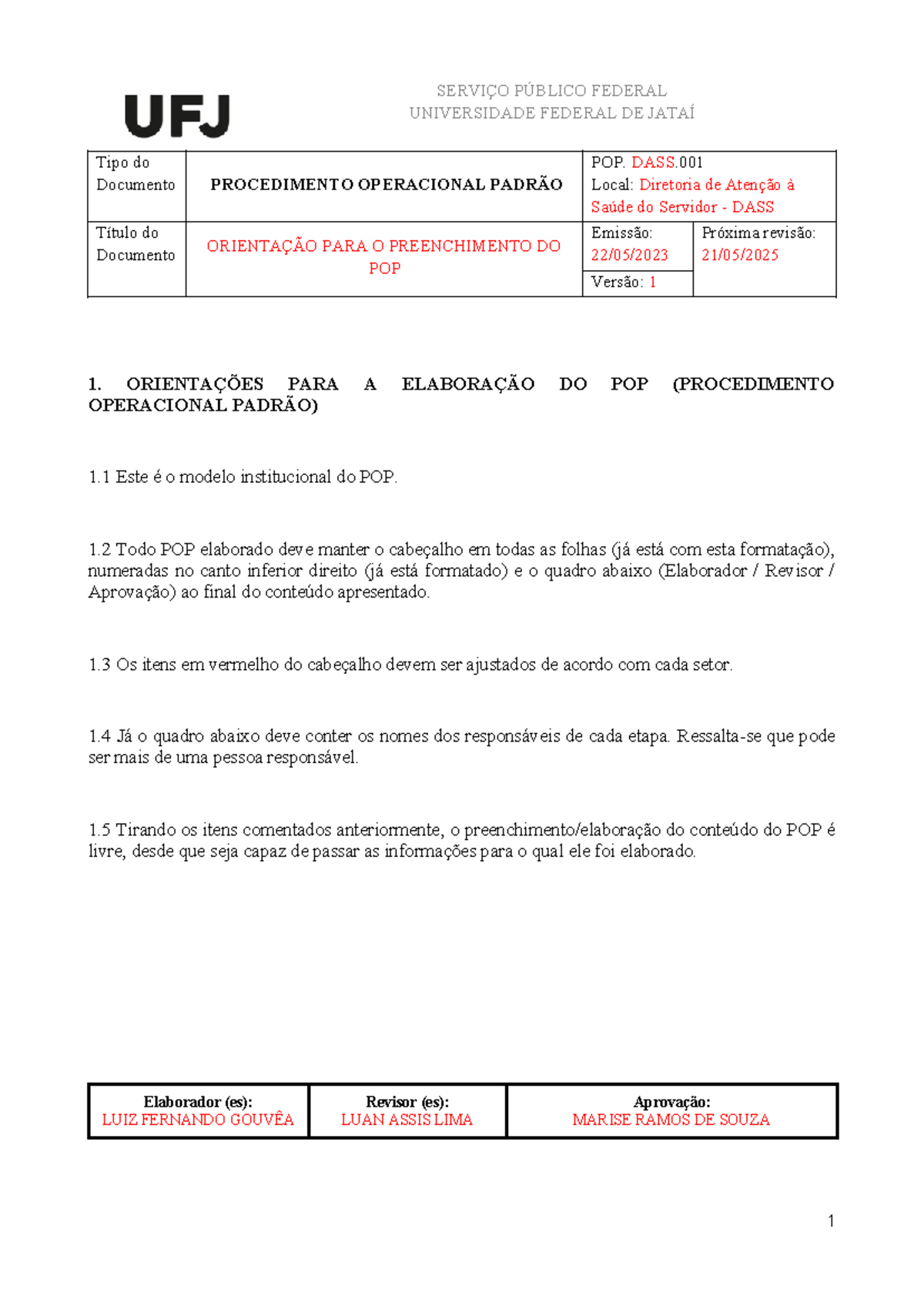 Modelo POP - padrão - ... - SERVIÇO PÚBLICO FEDERAL UNIVERSIDADE ...