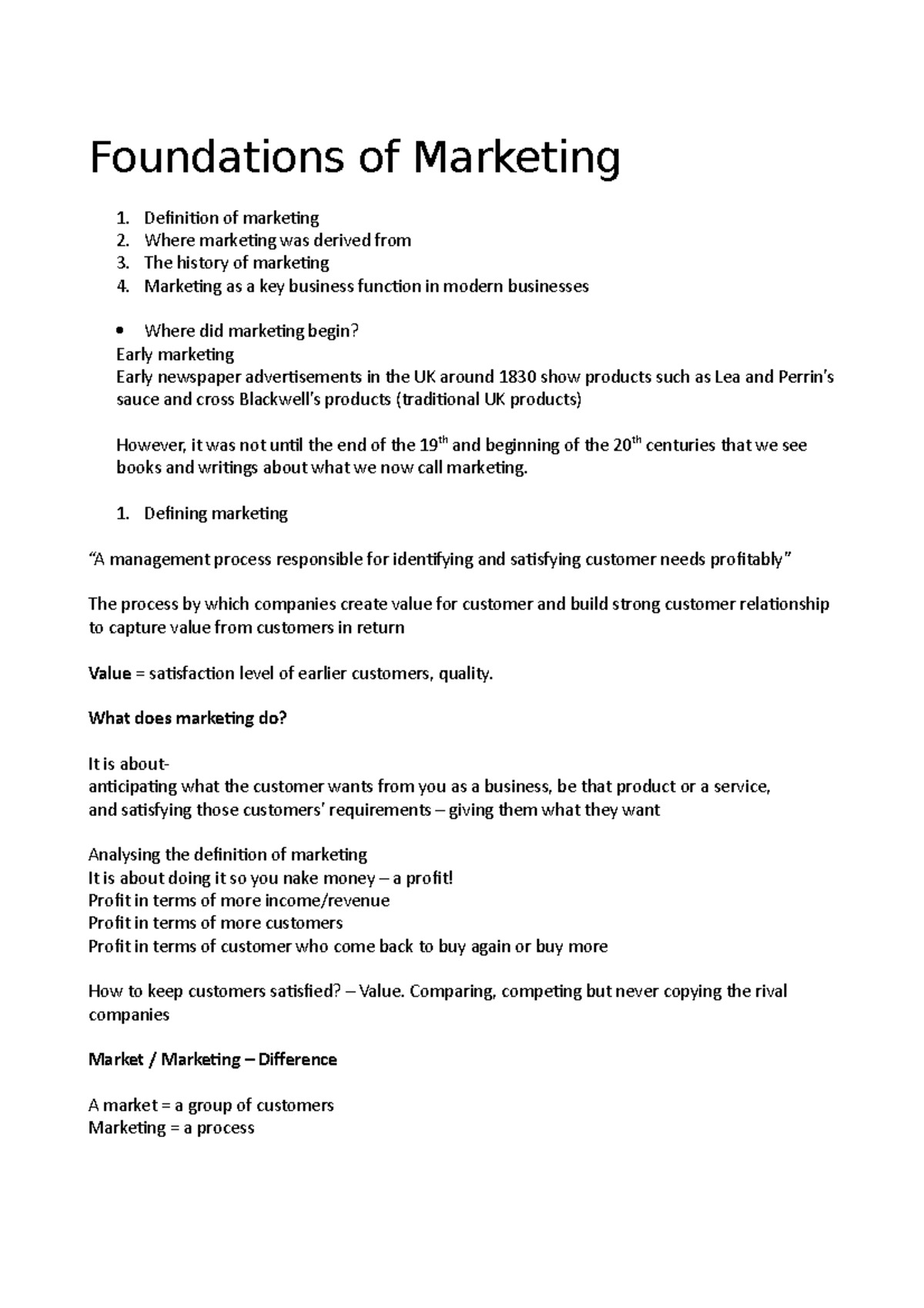 Foundations of Marketing - Foundations of Marketing Definition of ...